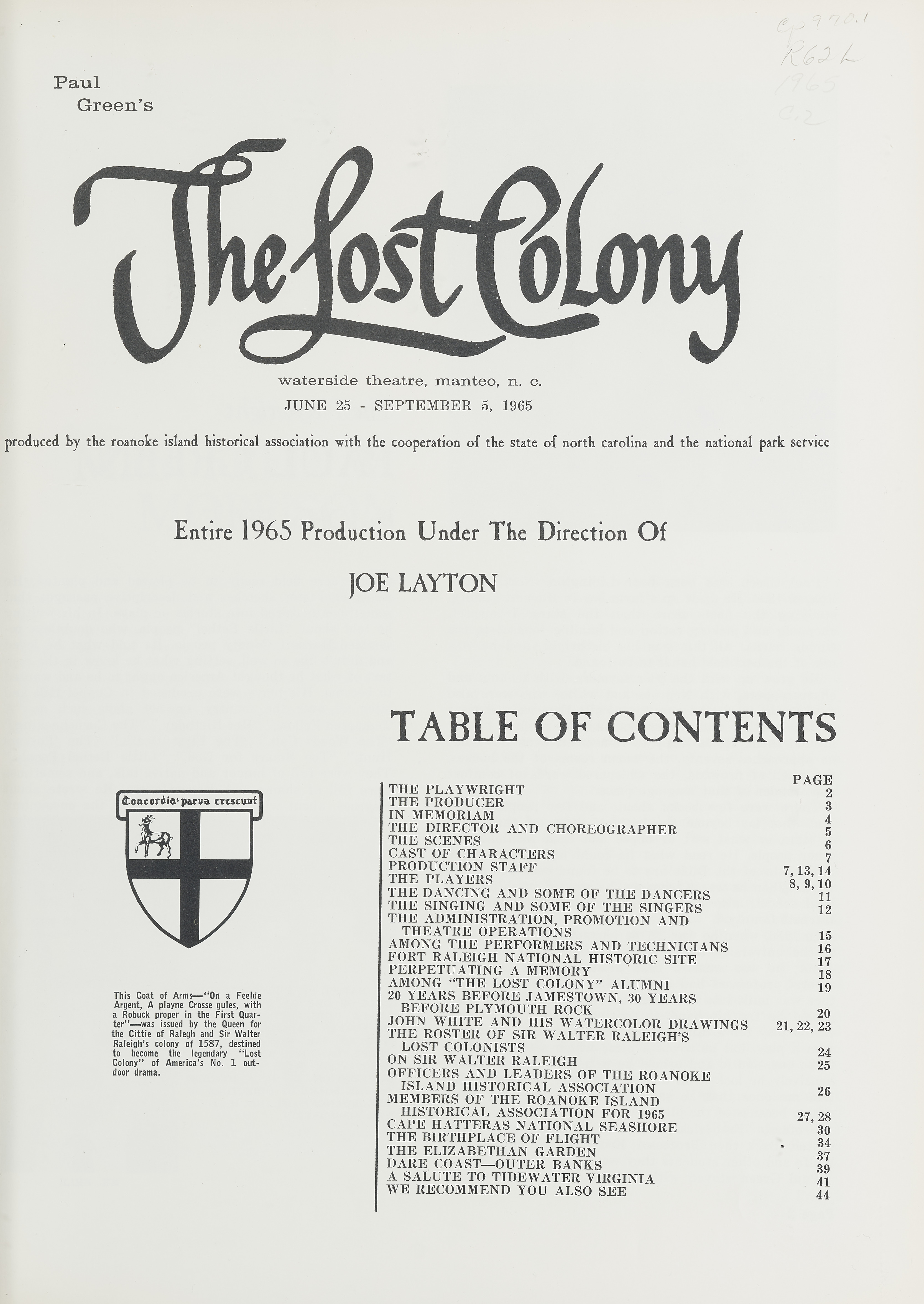 The Lost Colony Souvenir Program [1965]