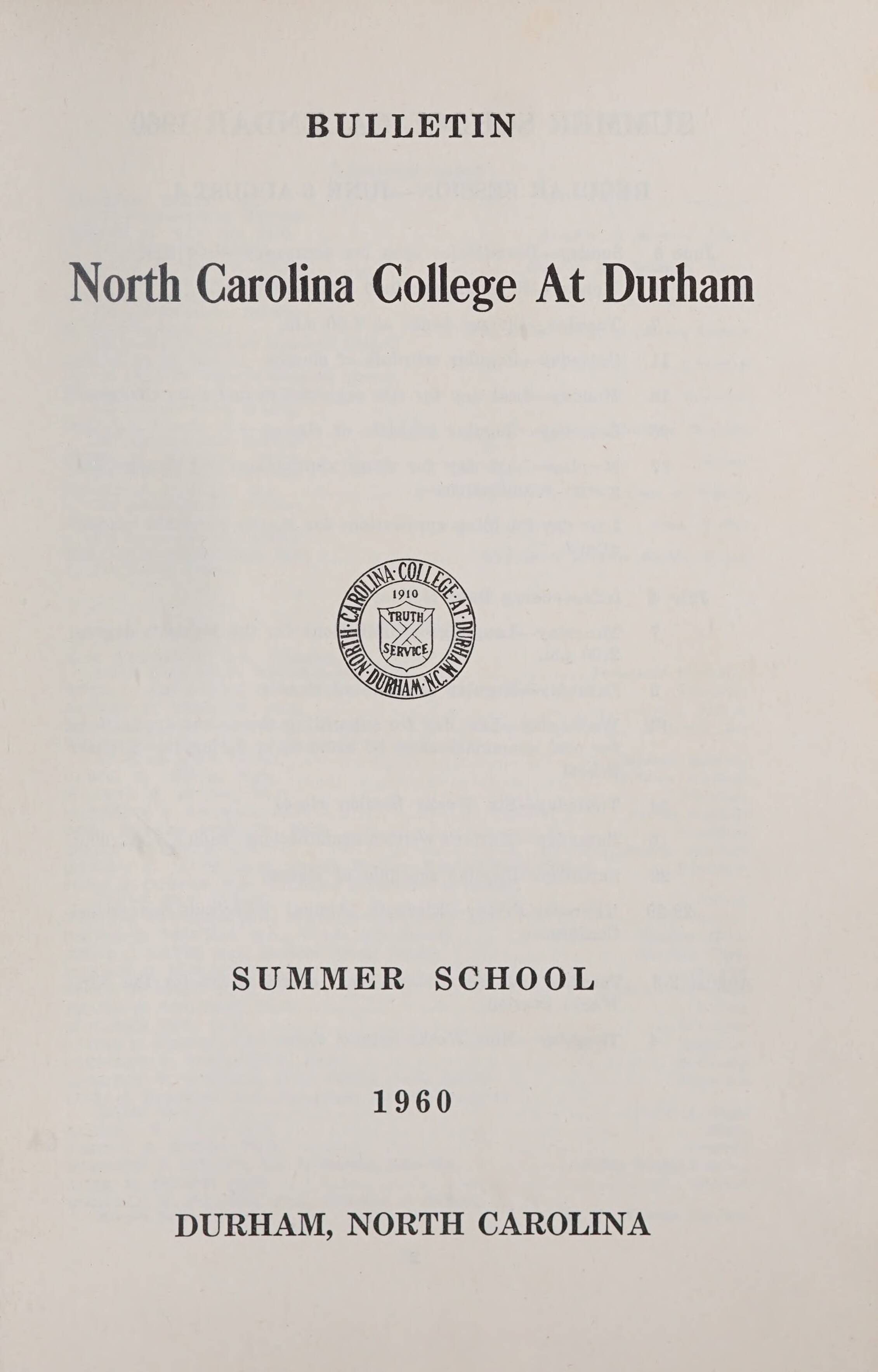 North Carolina College at Durham Summer School Bulletin [1960]
