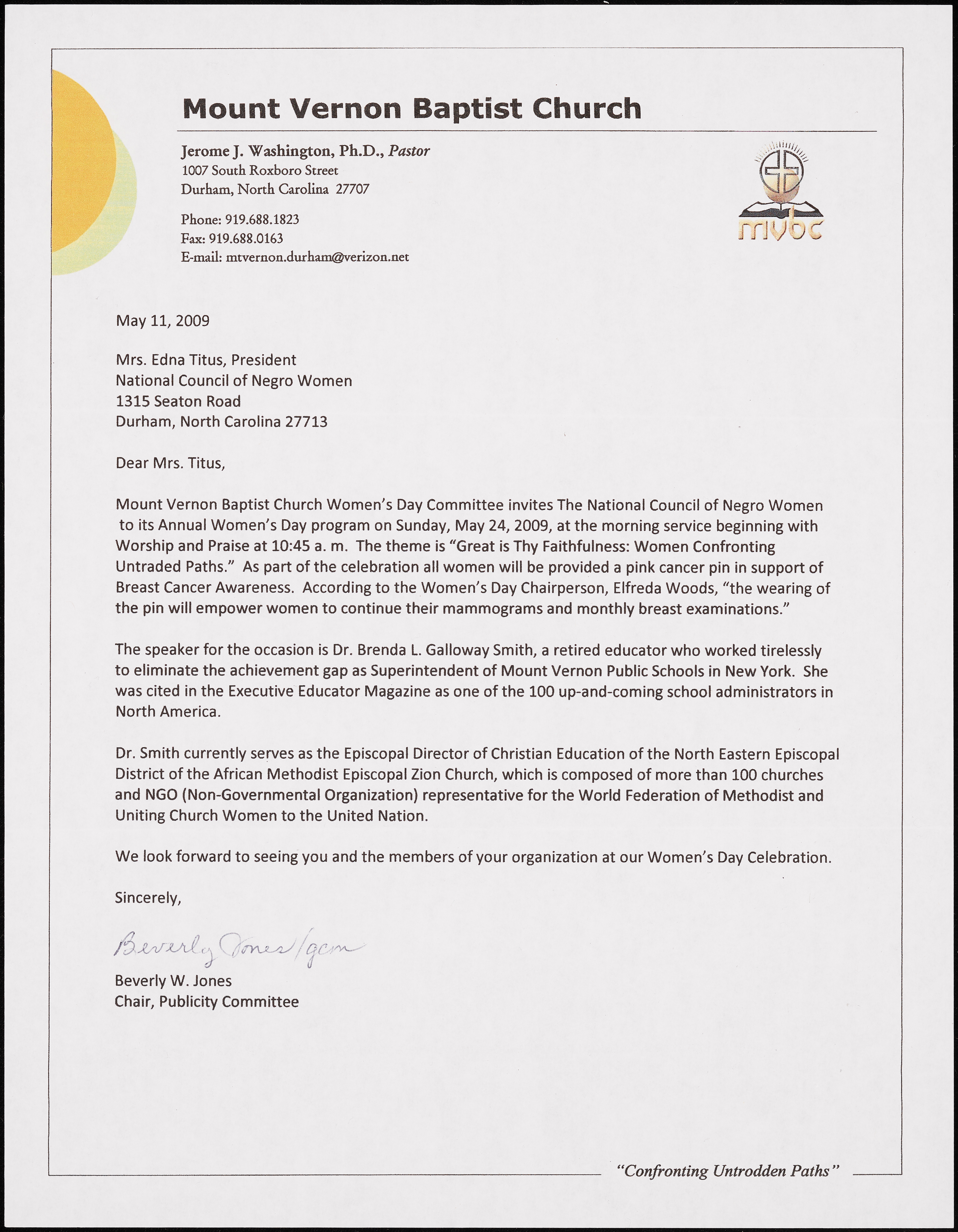 Mount Vernon Baptist Church to the National Council of Negro Women, Inc ...