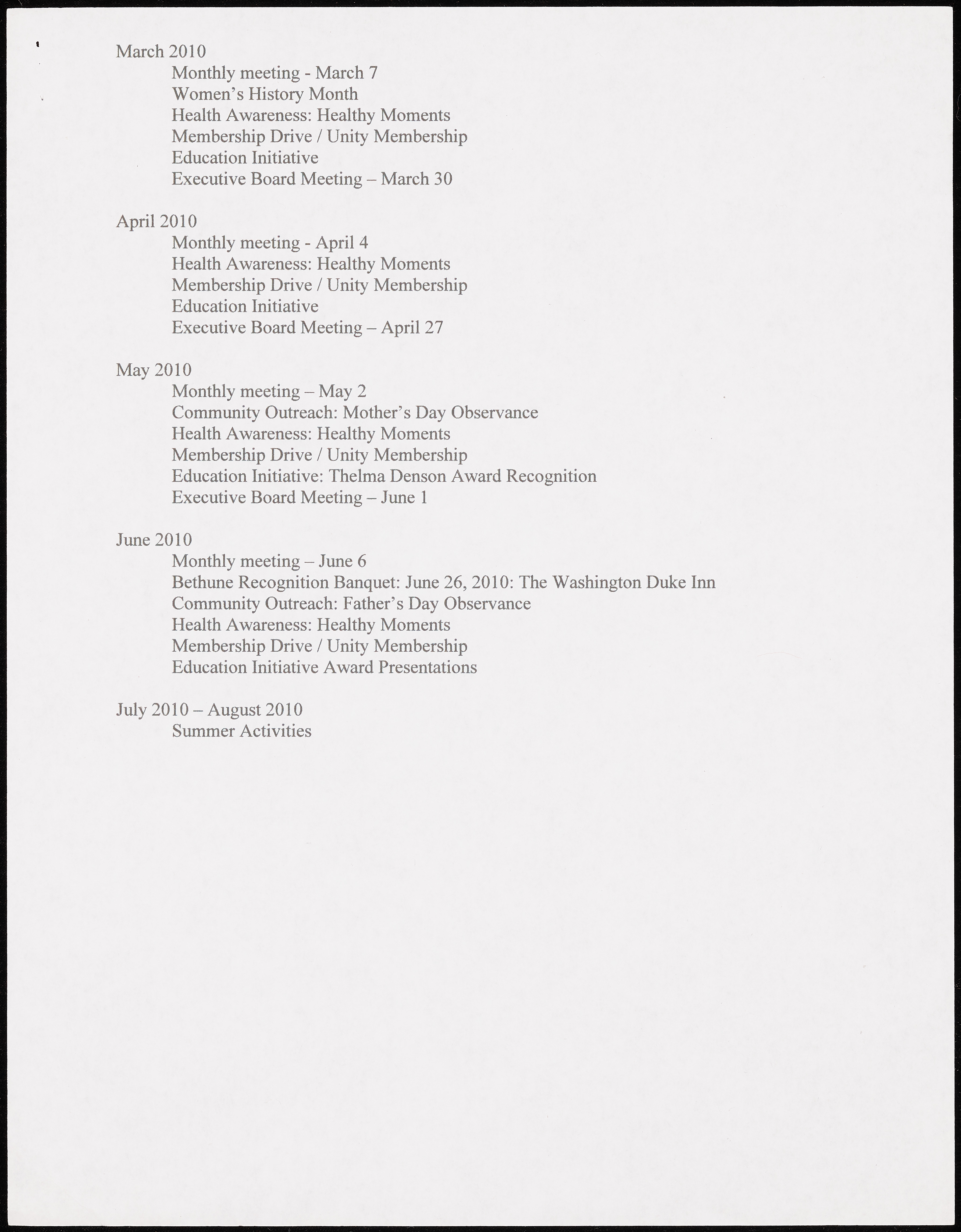 National Council of Negro Women, Inc. Durham Section Program Calendar ...