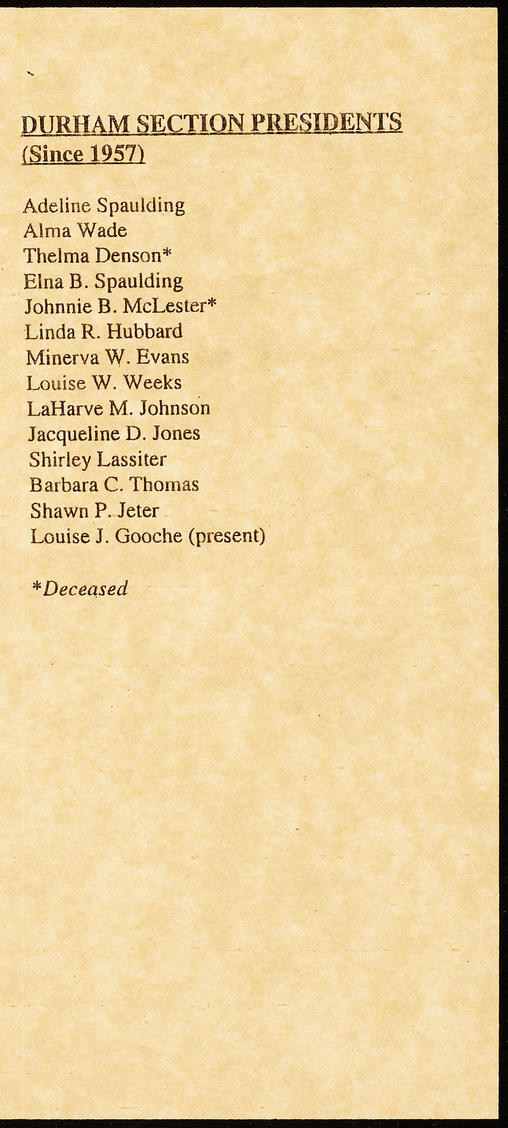 National Council of Negro Women, Inc. Durham Section Brochure