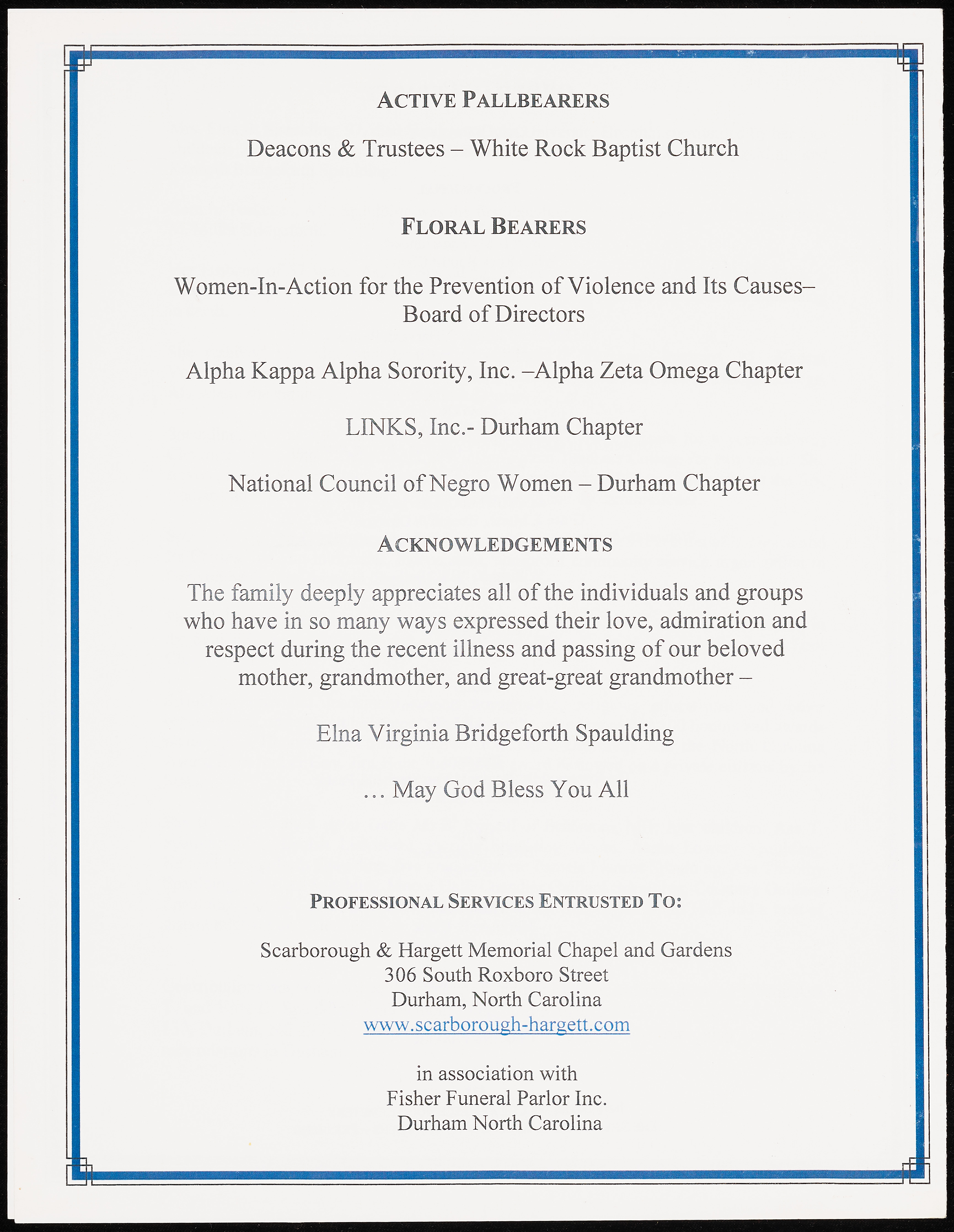 In Loving Memory of Elna Bridgeforth Spaulding