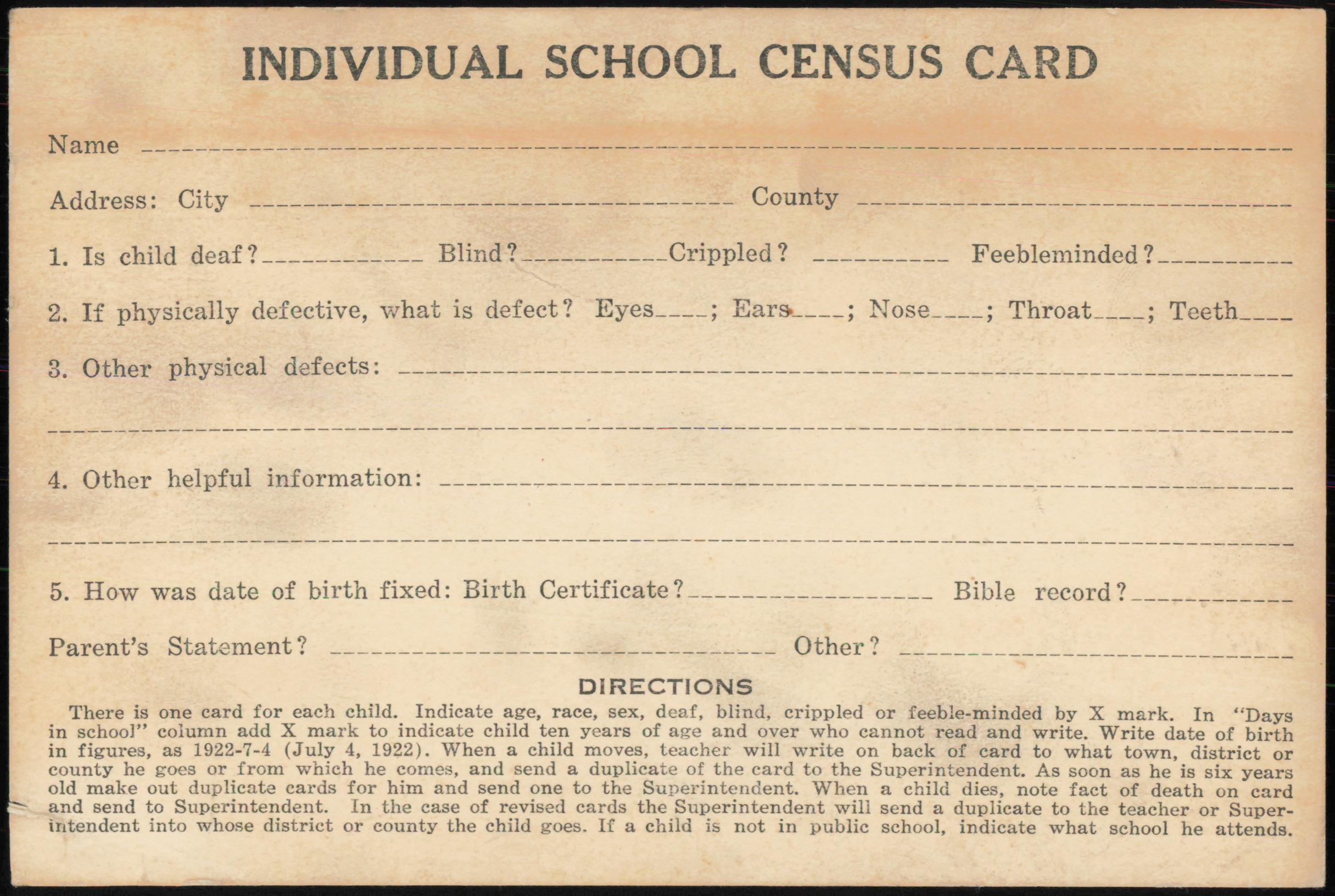 Henderson Institute Individual School Census Cards: Q