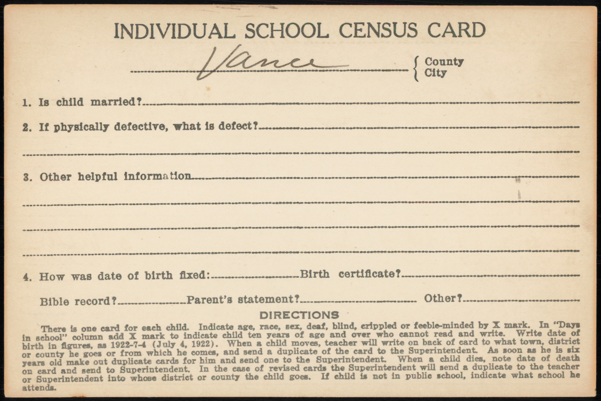 Henderson Institute Individual School Census Cards: W