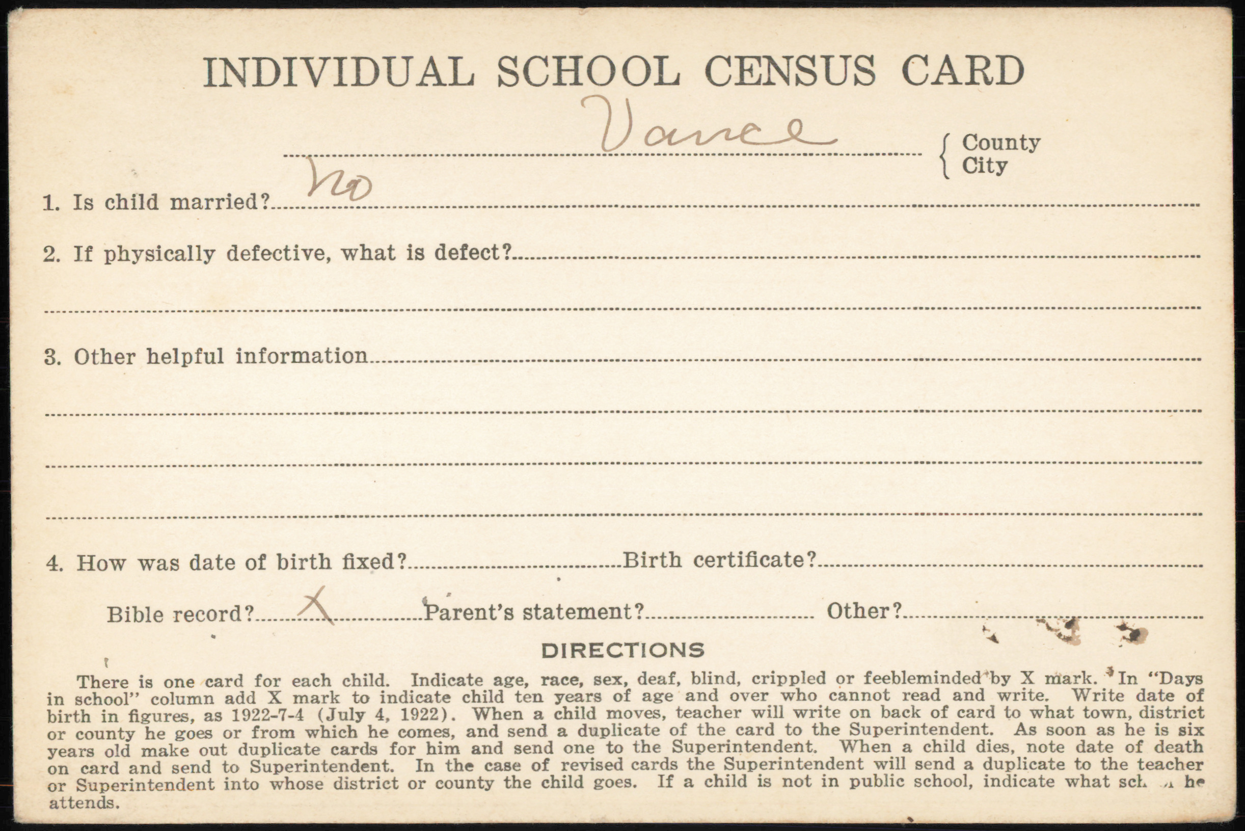 Henderson Institute Individual School Census Cards: W