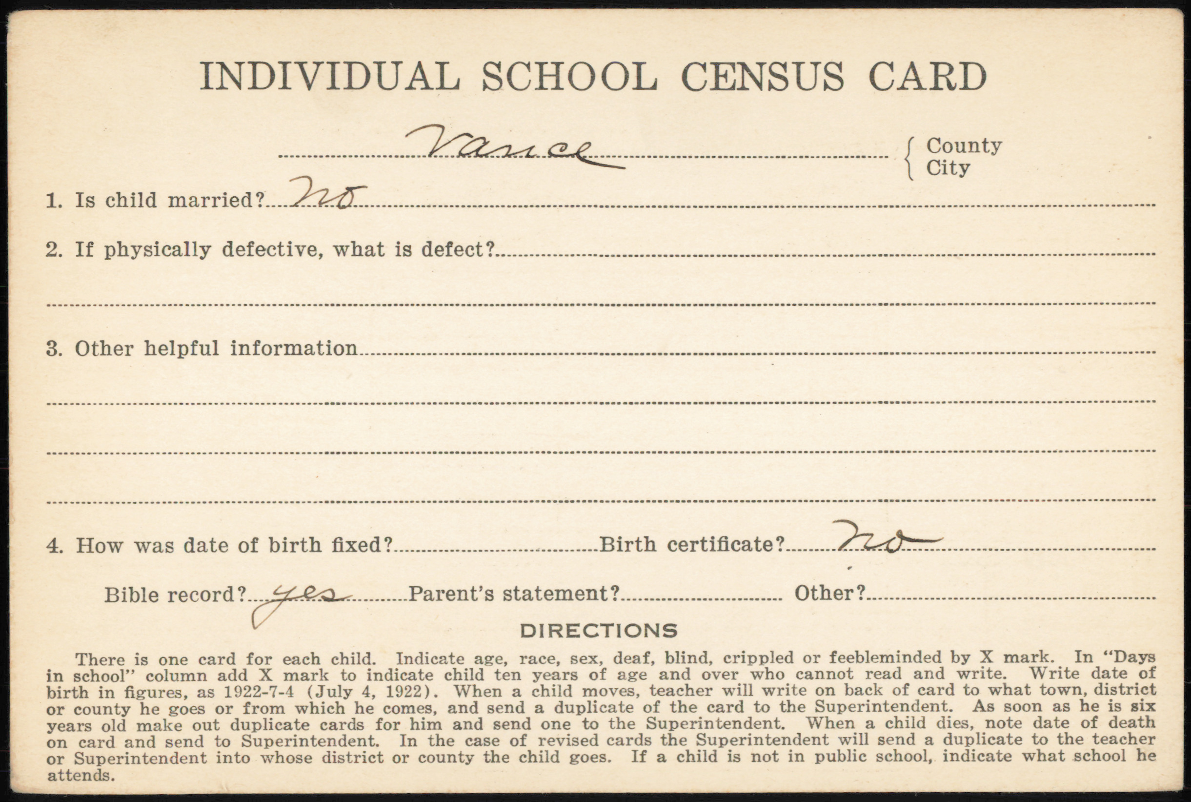 Henderson Institute Individual School Census Cards: W
