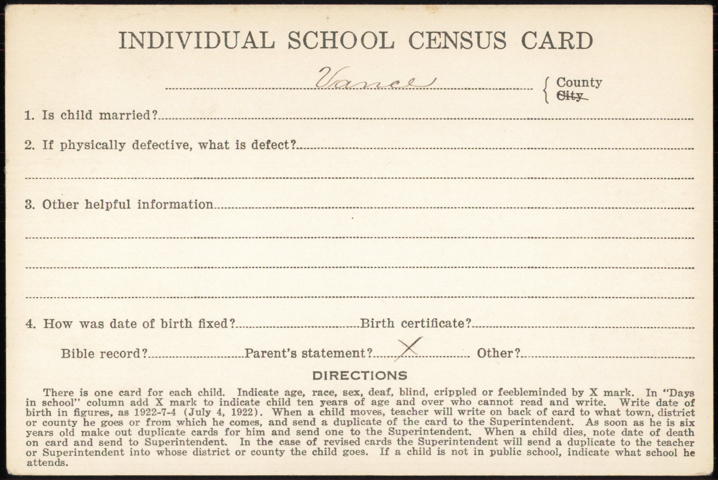 Henderson Institute Individual School Census Cards: D
