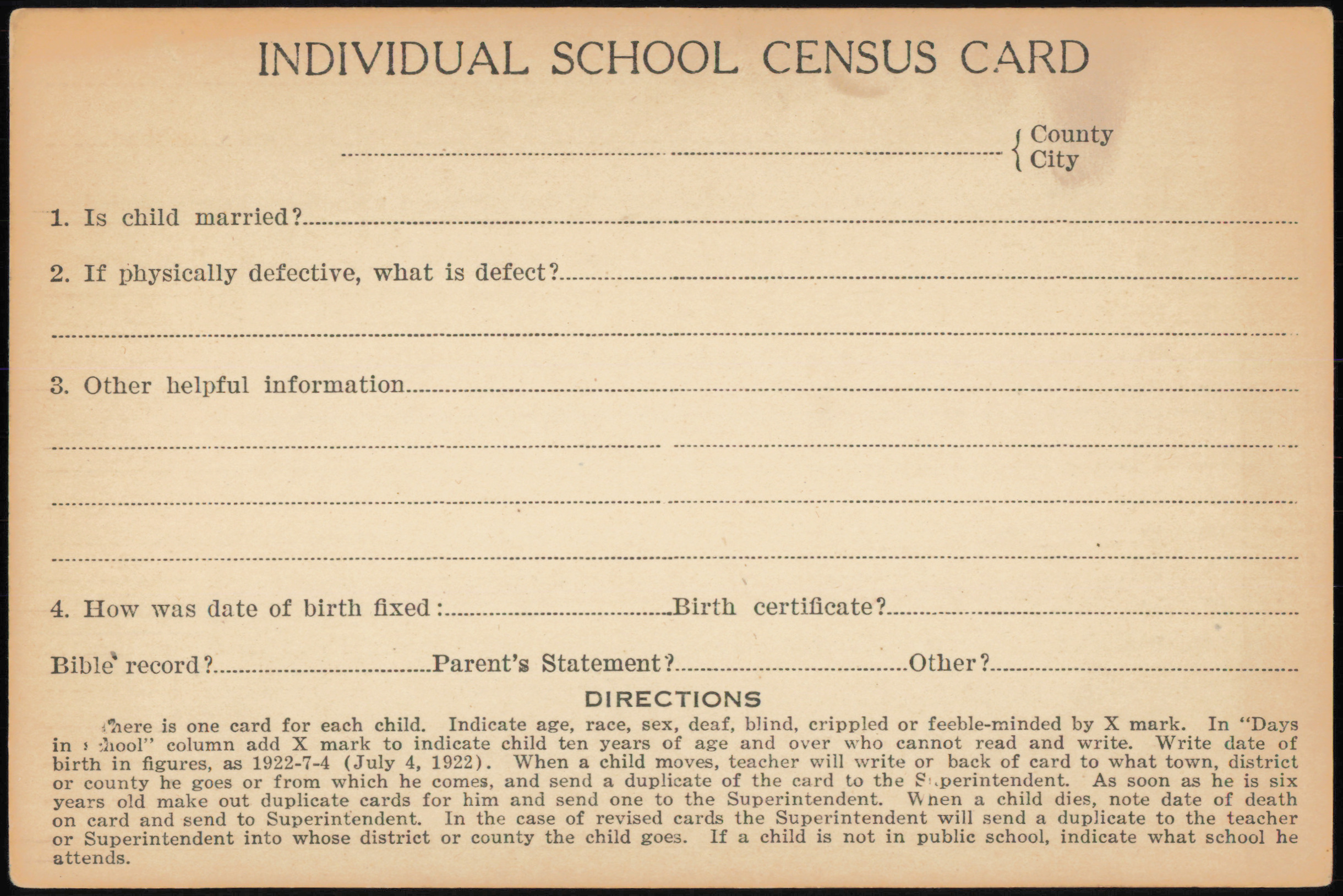 Henderson Institute Individual School Census Cards: C
