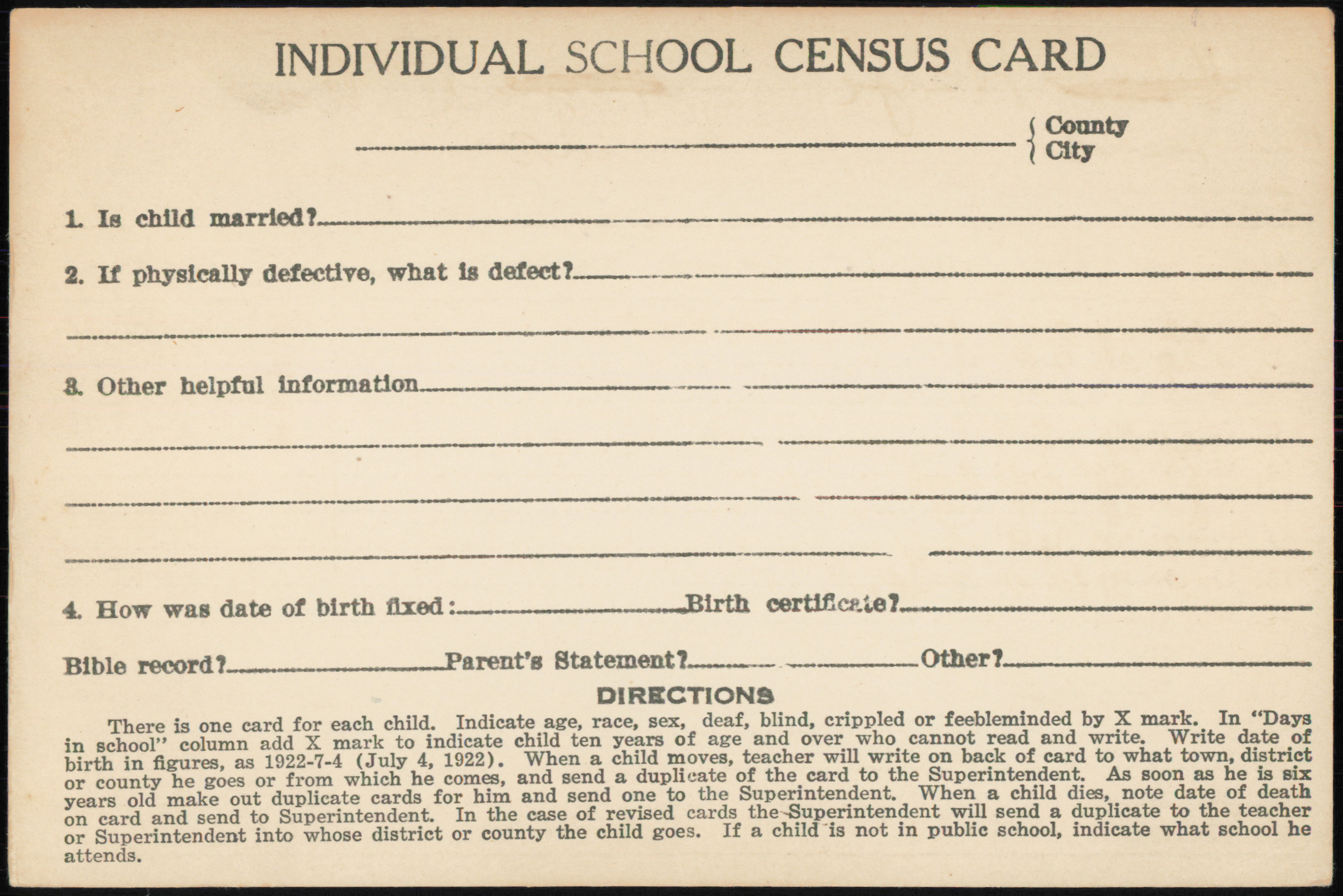 Henderson Institute Individual School Census Cards: H
