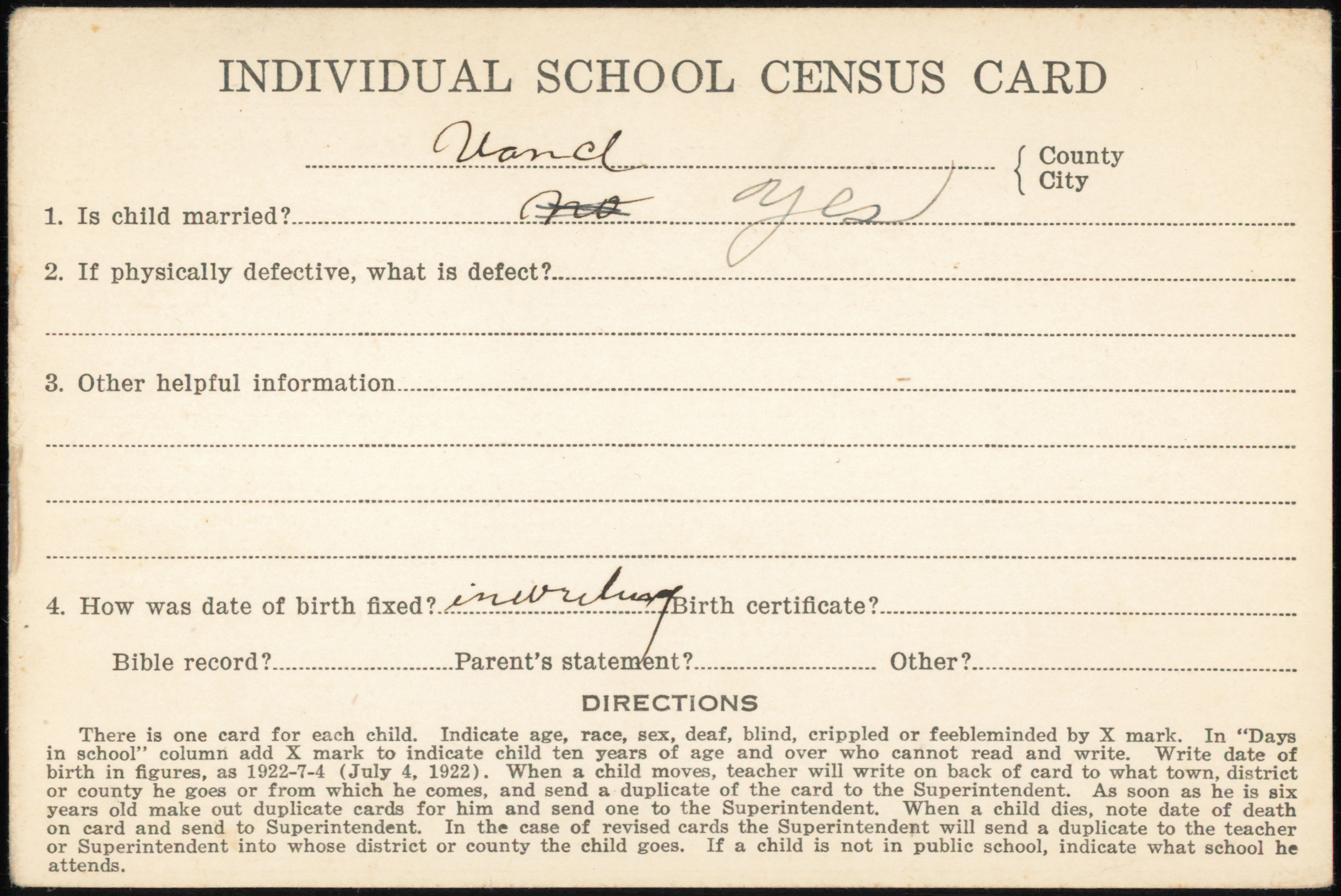 Henderson Institute Individual School Census Cards: P