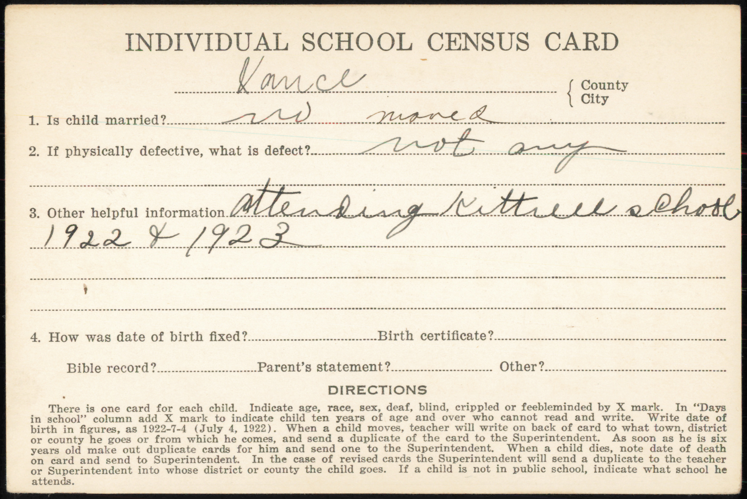 Henderson Institute Individual School Census Cards: P