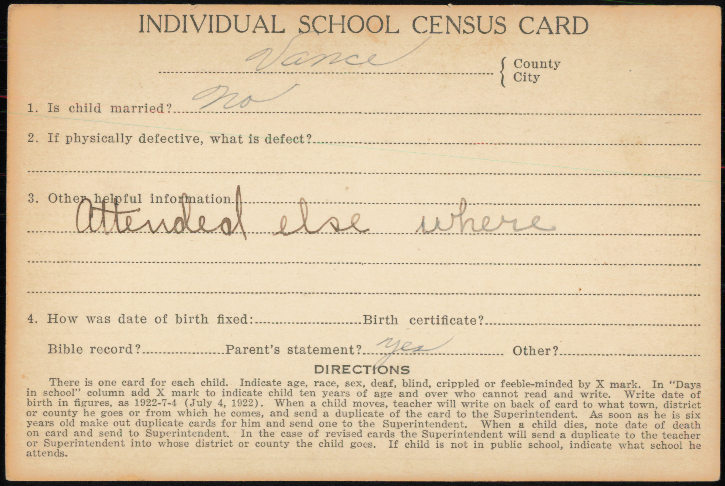 Henderson Institute Individual School Census Cards: P