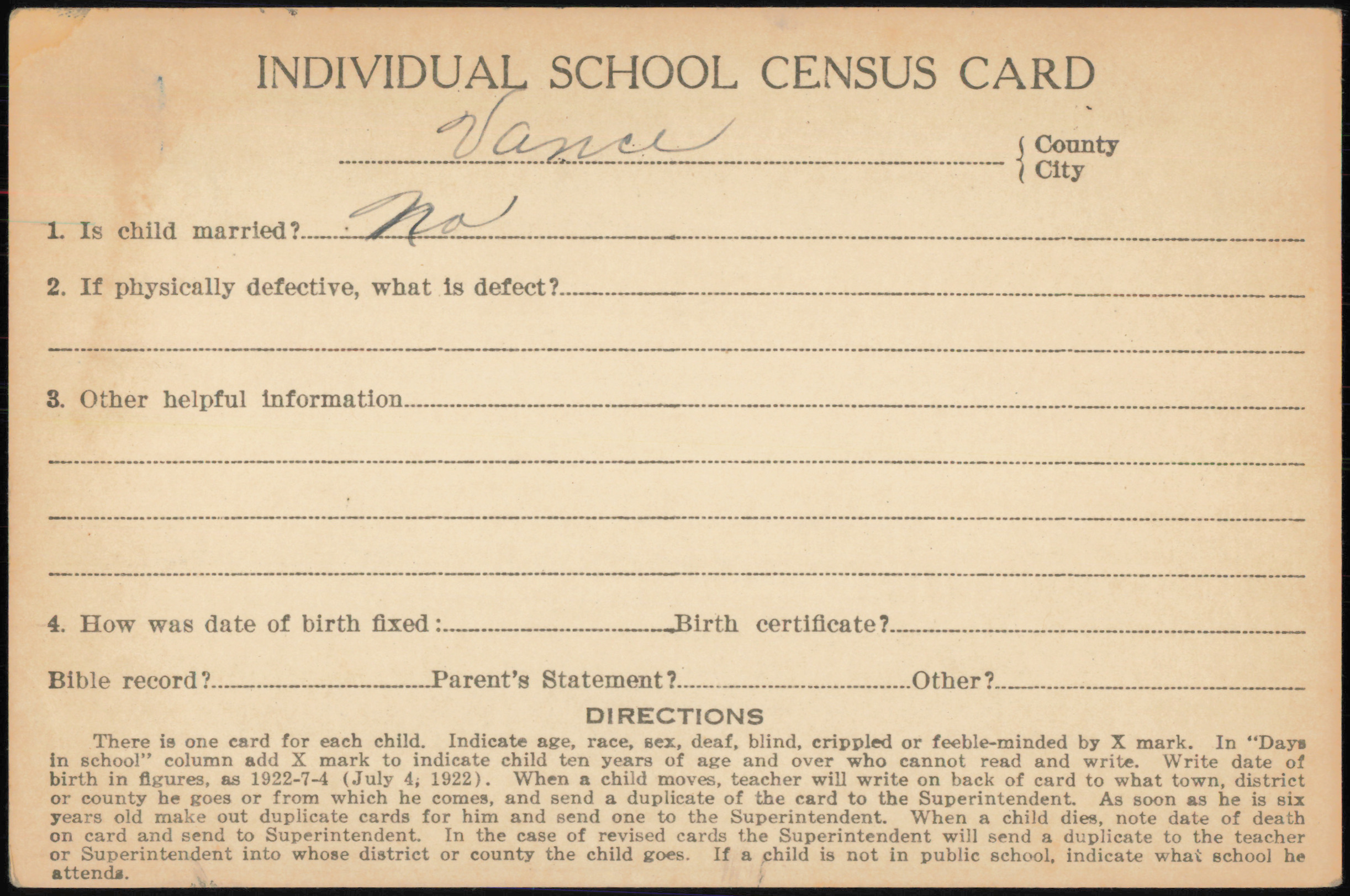 Henderson Institute Individual School Census Cards: P