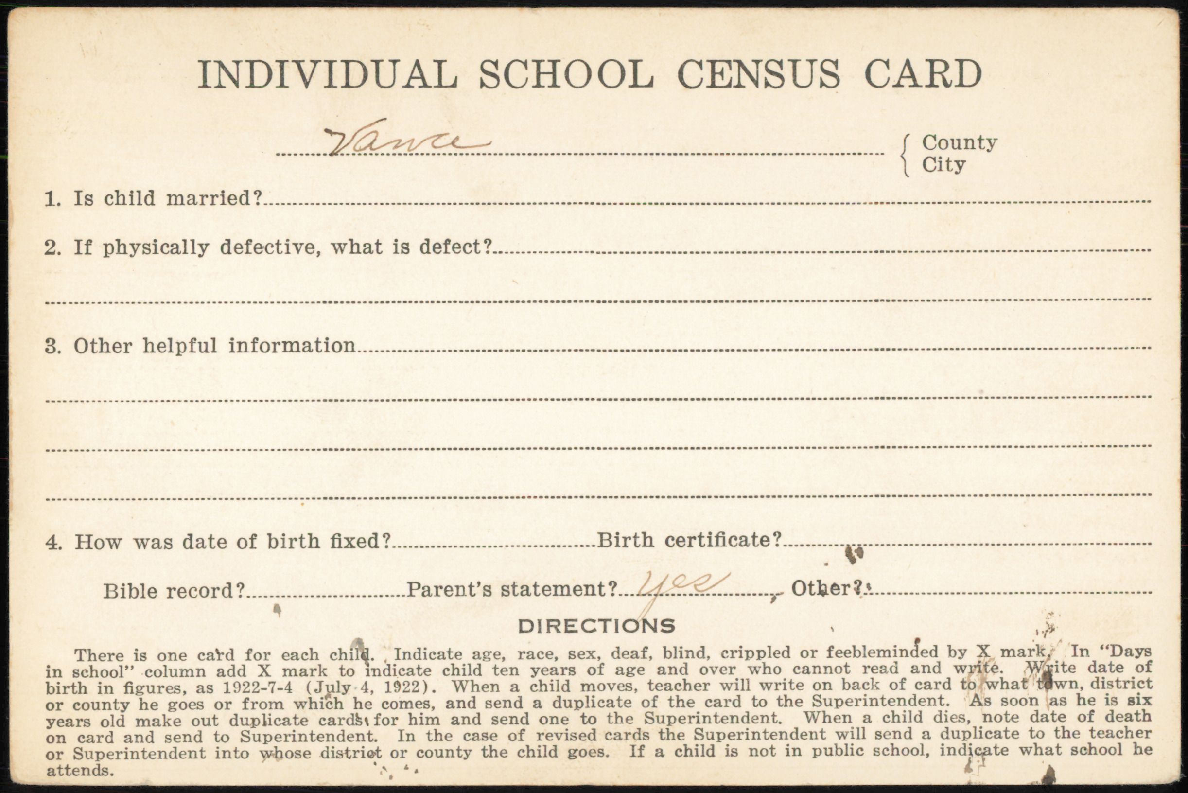 Henderson Institute Individual School Census Cards: P