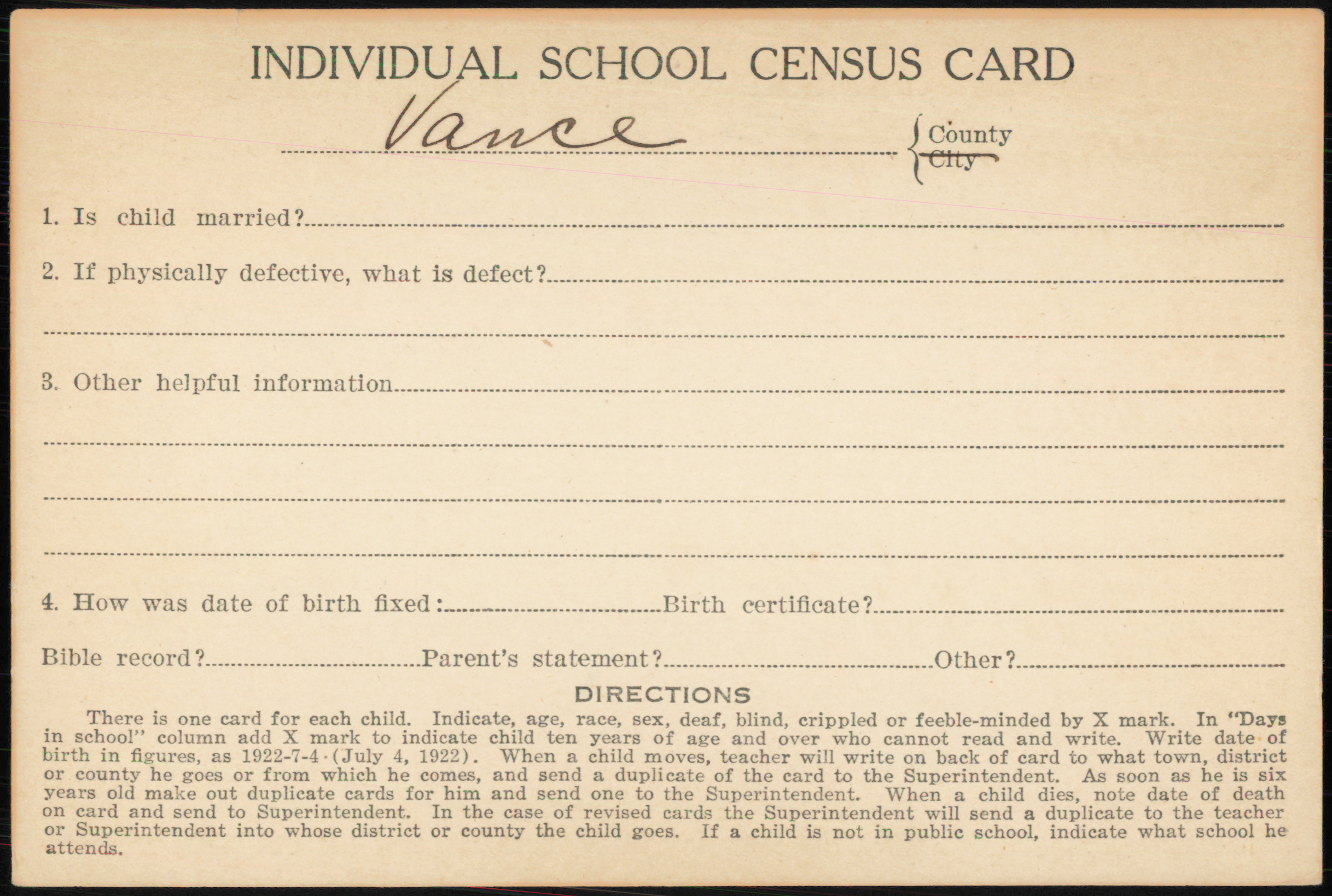 Henderson Institute Individual School Census Cards: T