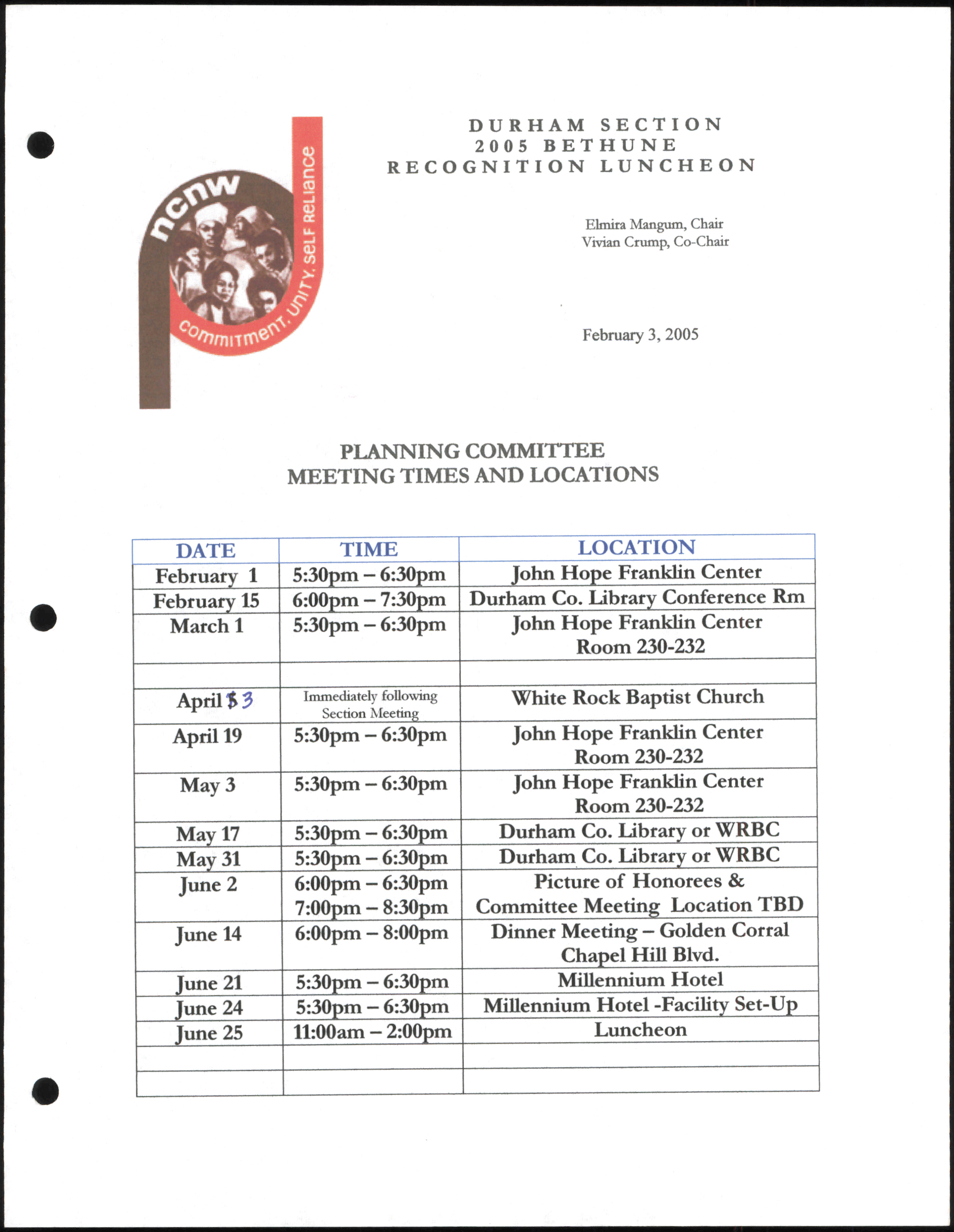 National Council of Negro Women, Inc. Durham Section Bethune Luncheon ...