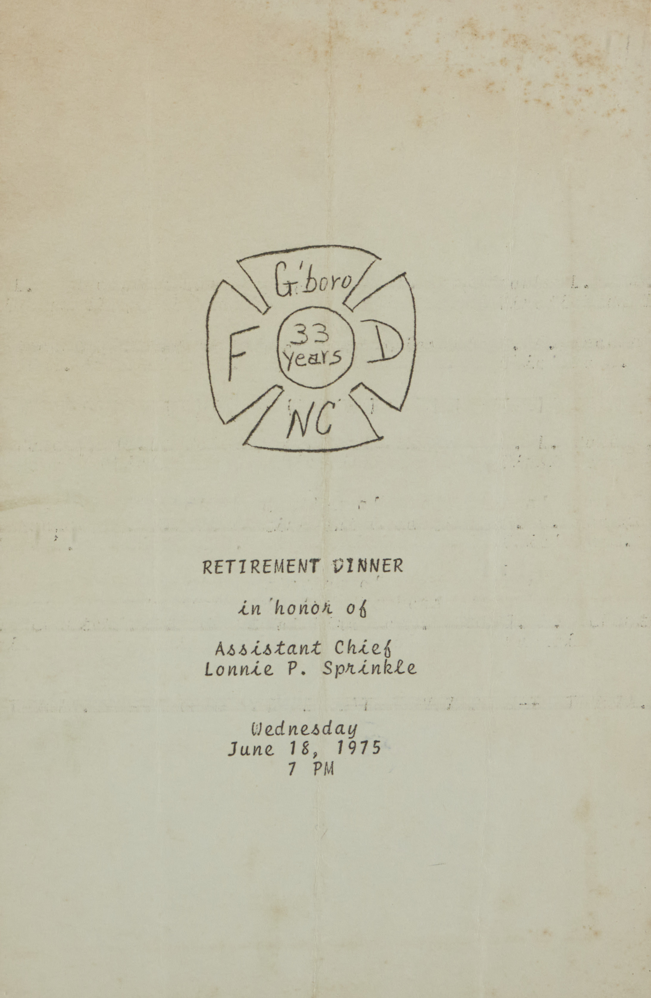 Retirement Dinner in Honor of Assistant Chief Lonnie P. Sprinkle