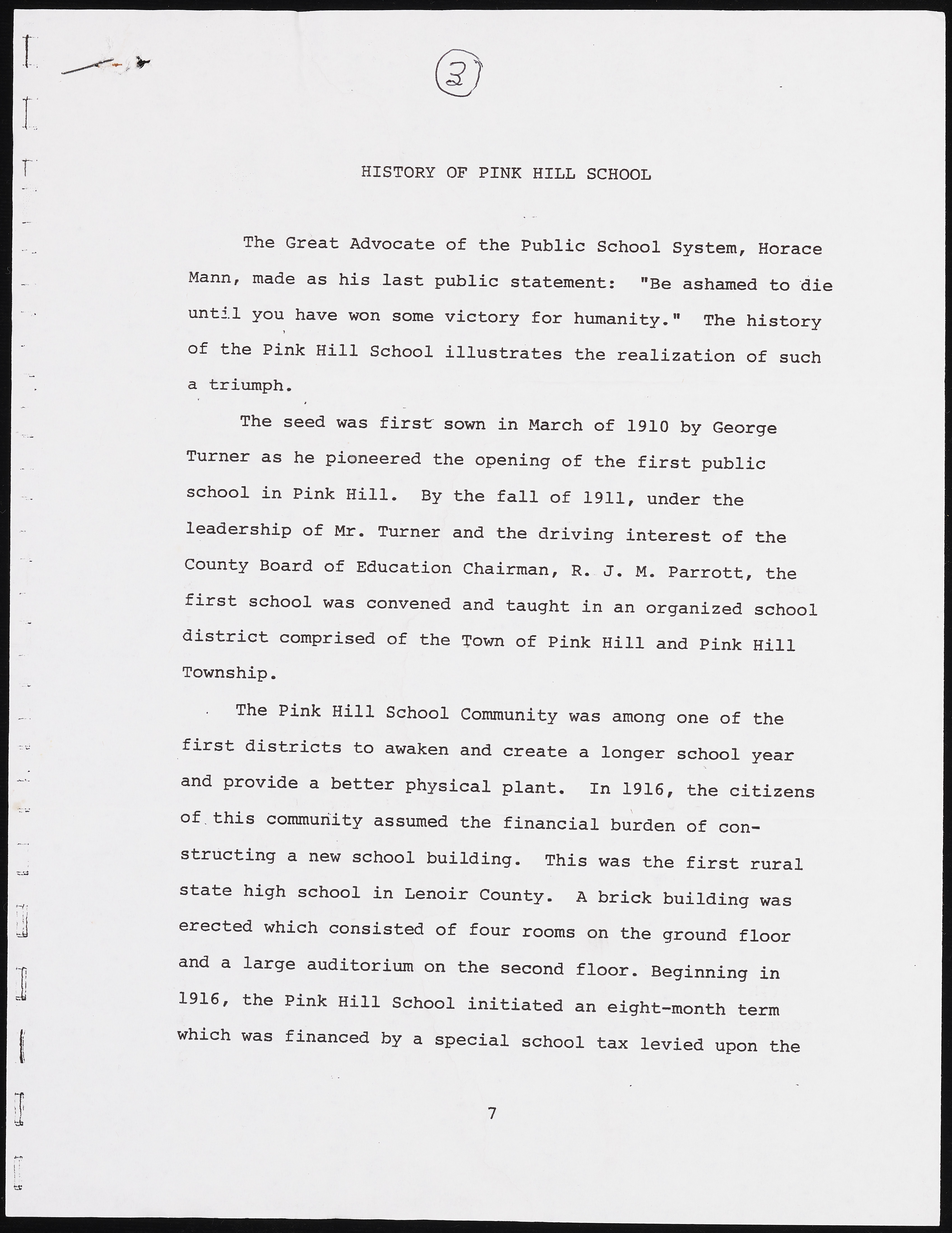 Histories of Lenoir County Schools and Pink Hill Schools