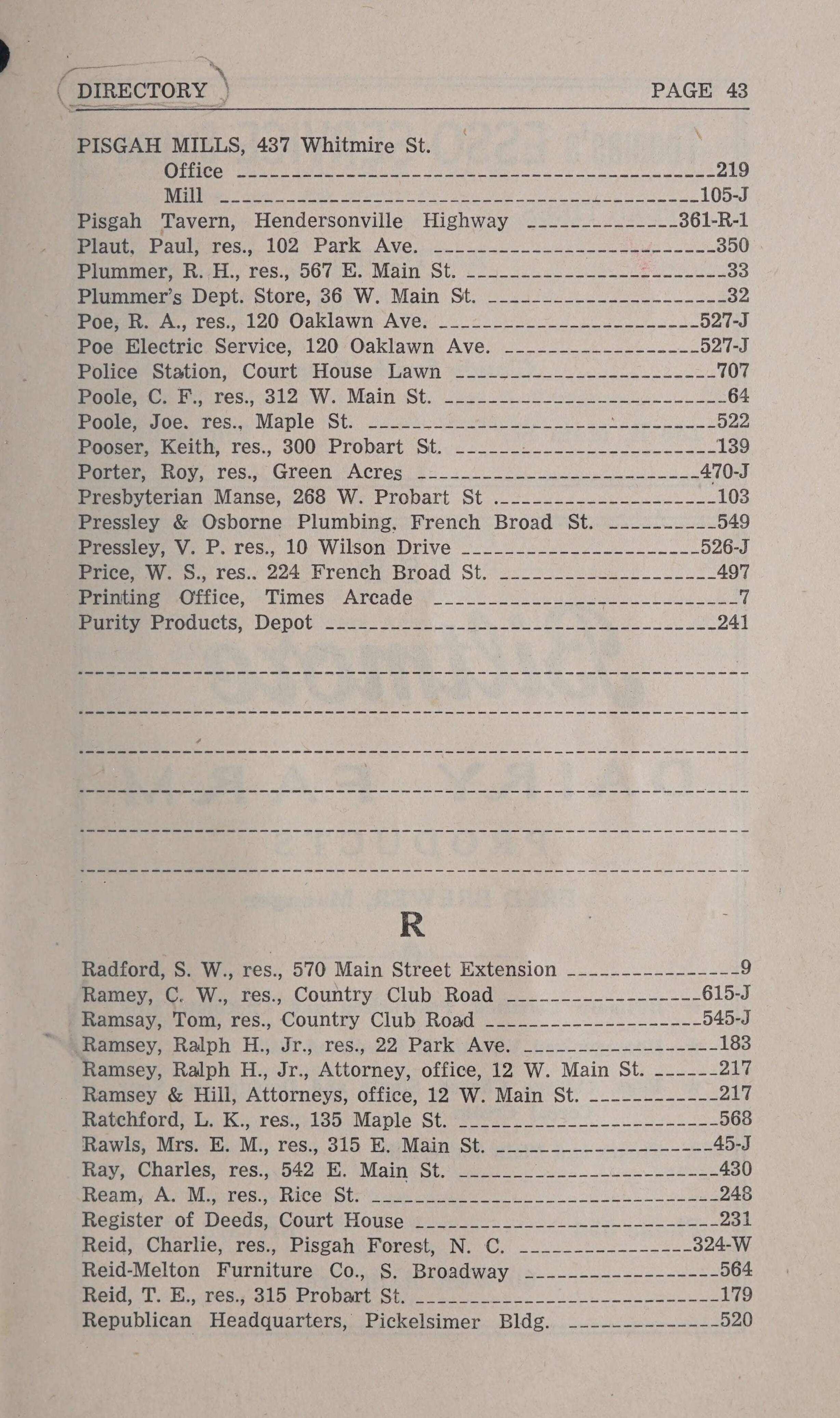 Telephone Directory Supplement [August, 1952]