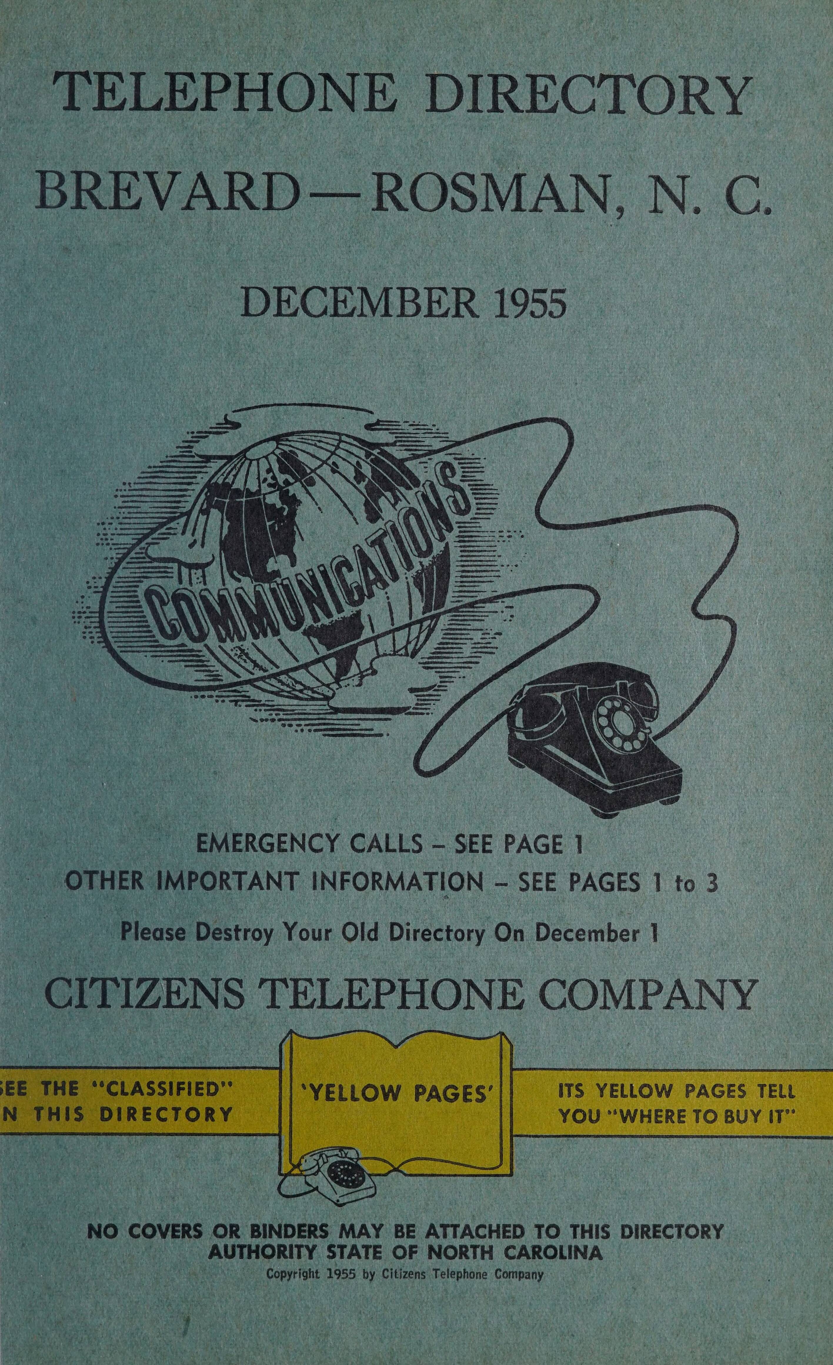 Telephone Directory [December, 1958]