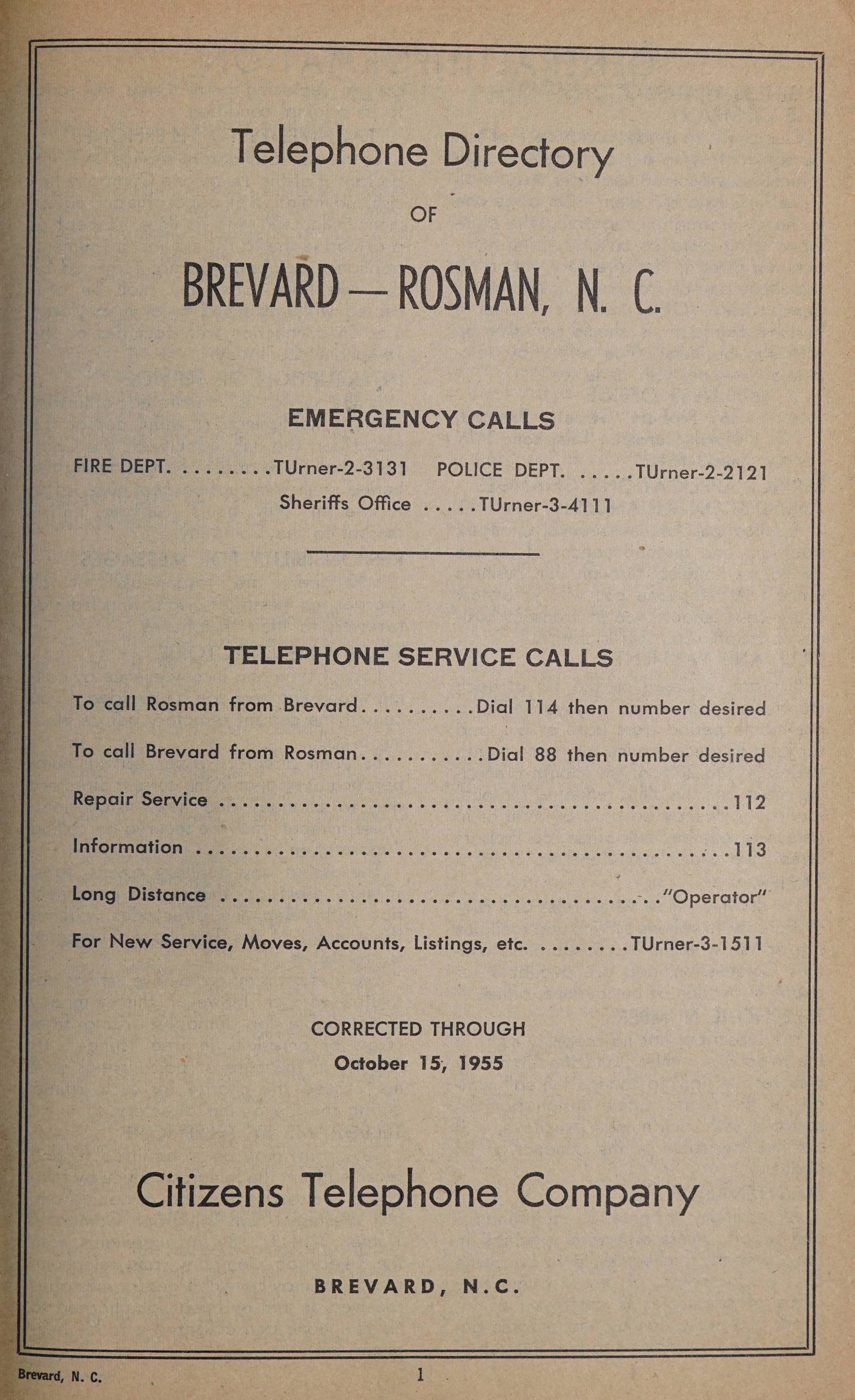 Telephone Directory [December, 1958]