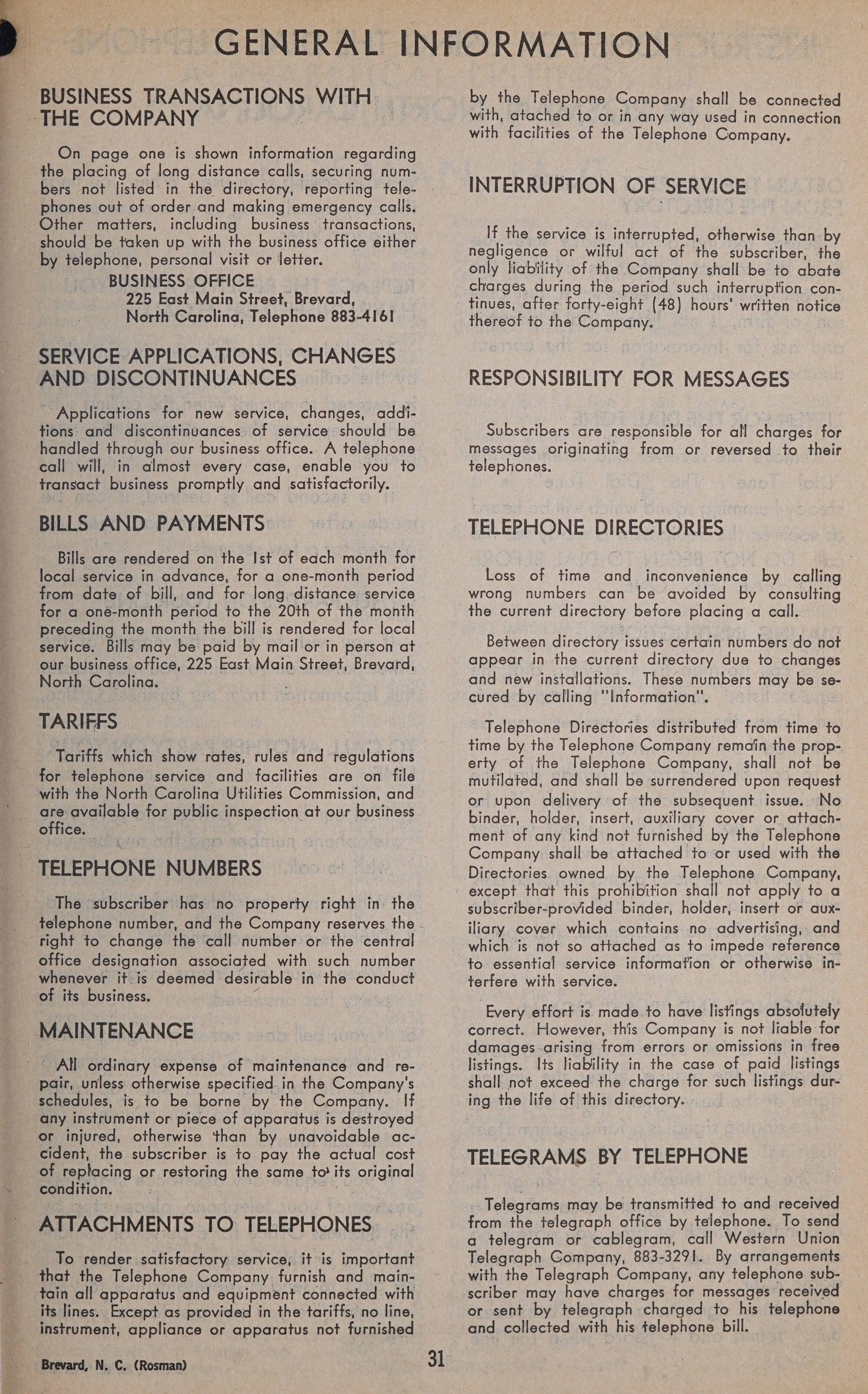 Telephone Directory [January, 1970]