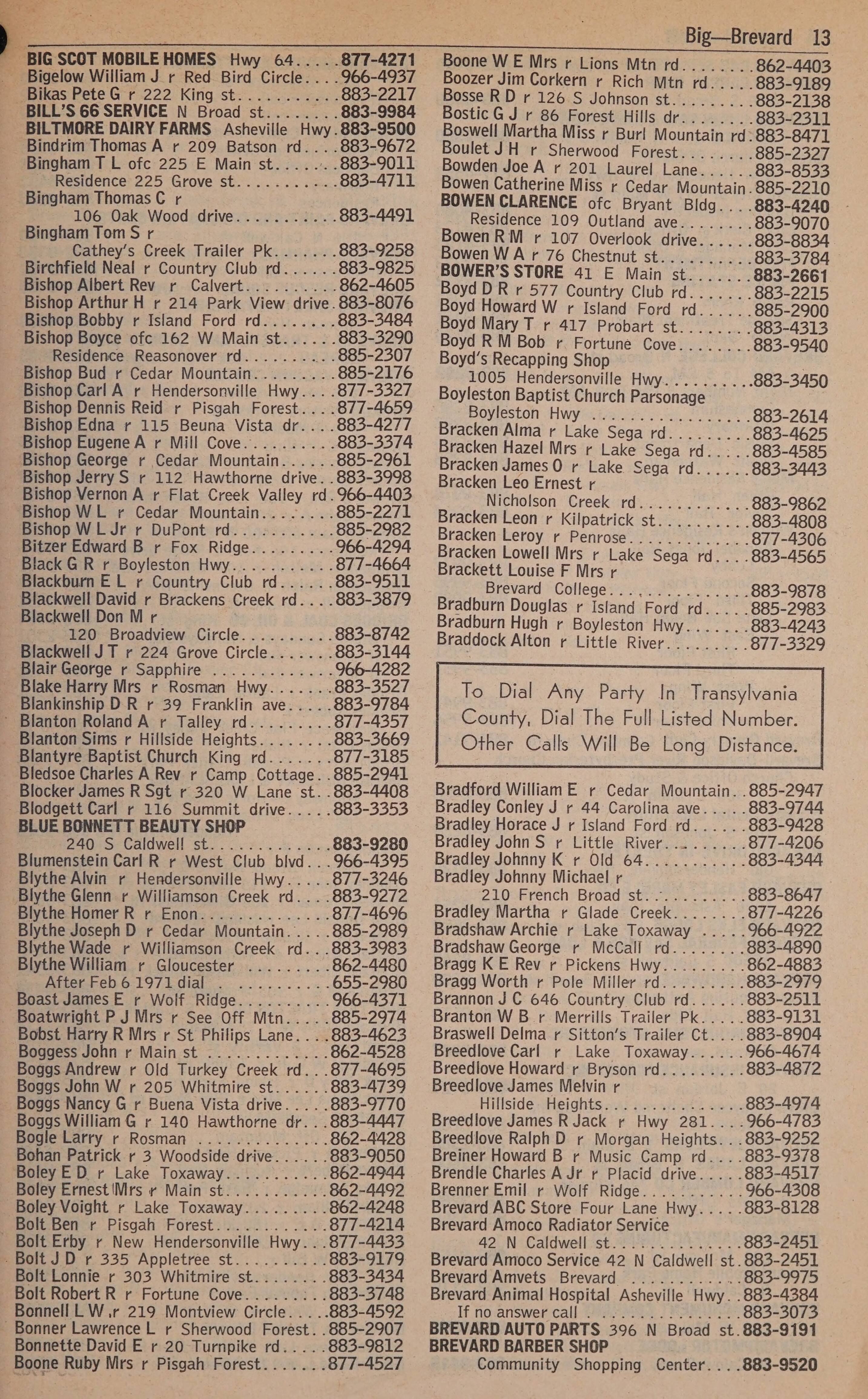 Telephone Directory [January, 1971]