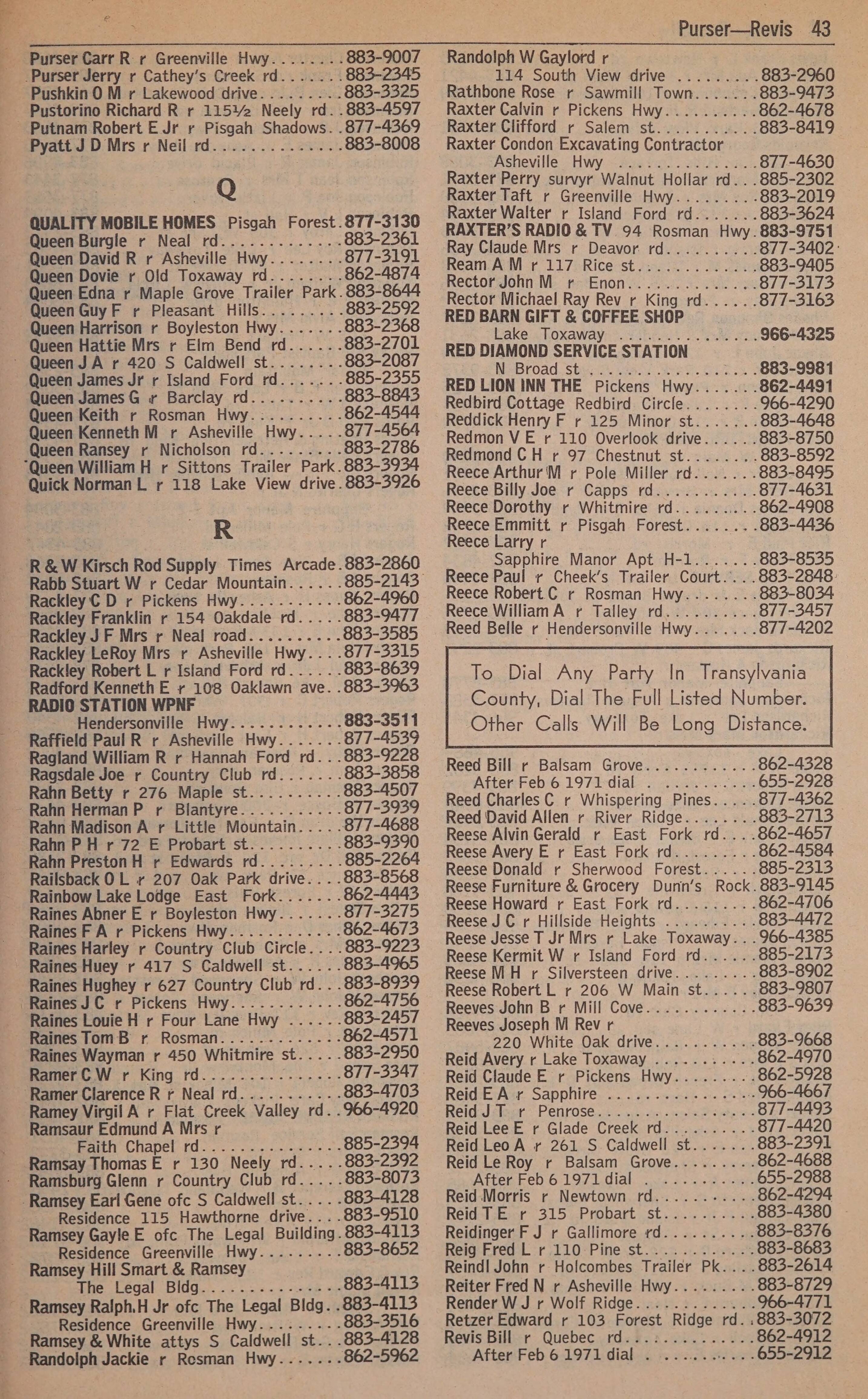 Telephone Directory [January, 1971]