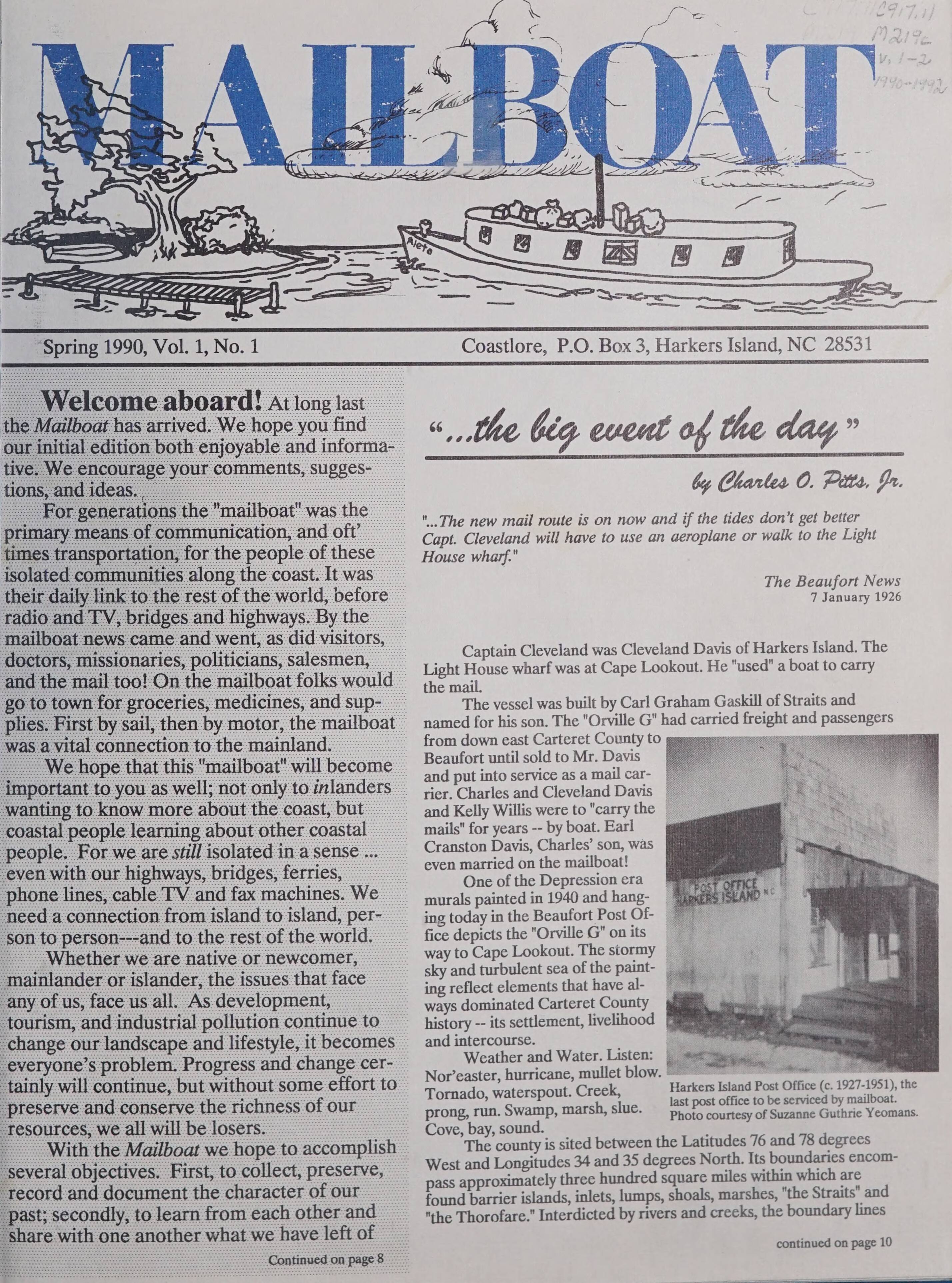 Mailboat [Vol. 1, No. 1]