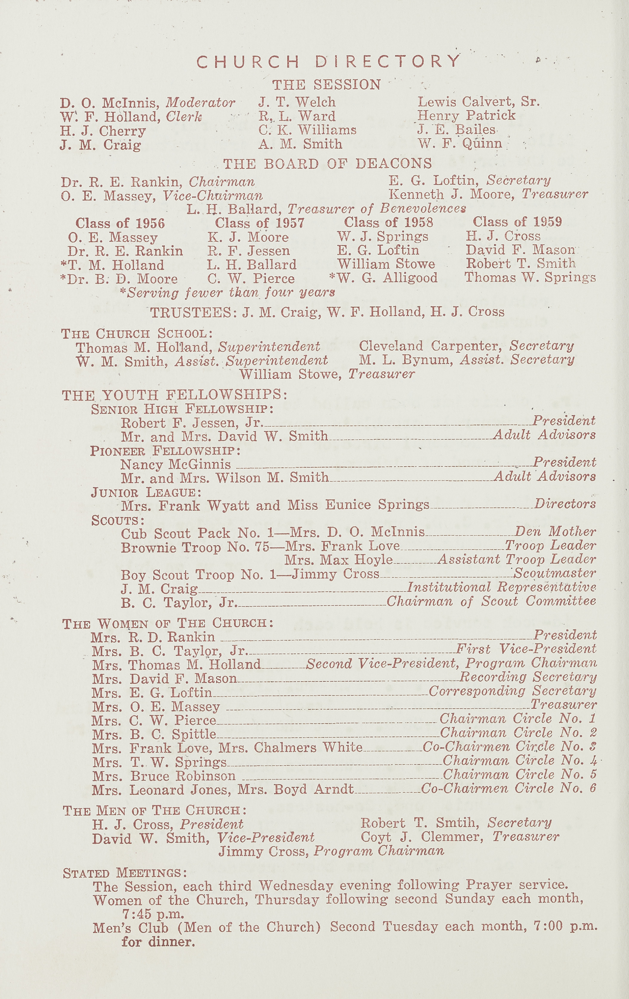 Mount Holly Presbyterian Church Bulletins [1956-58]