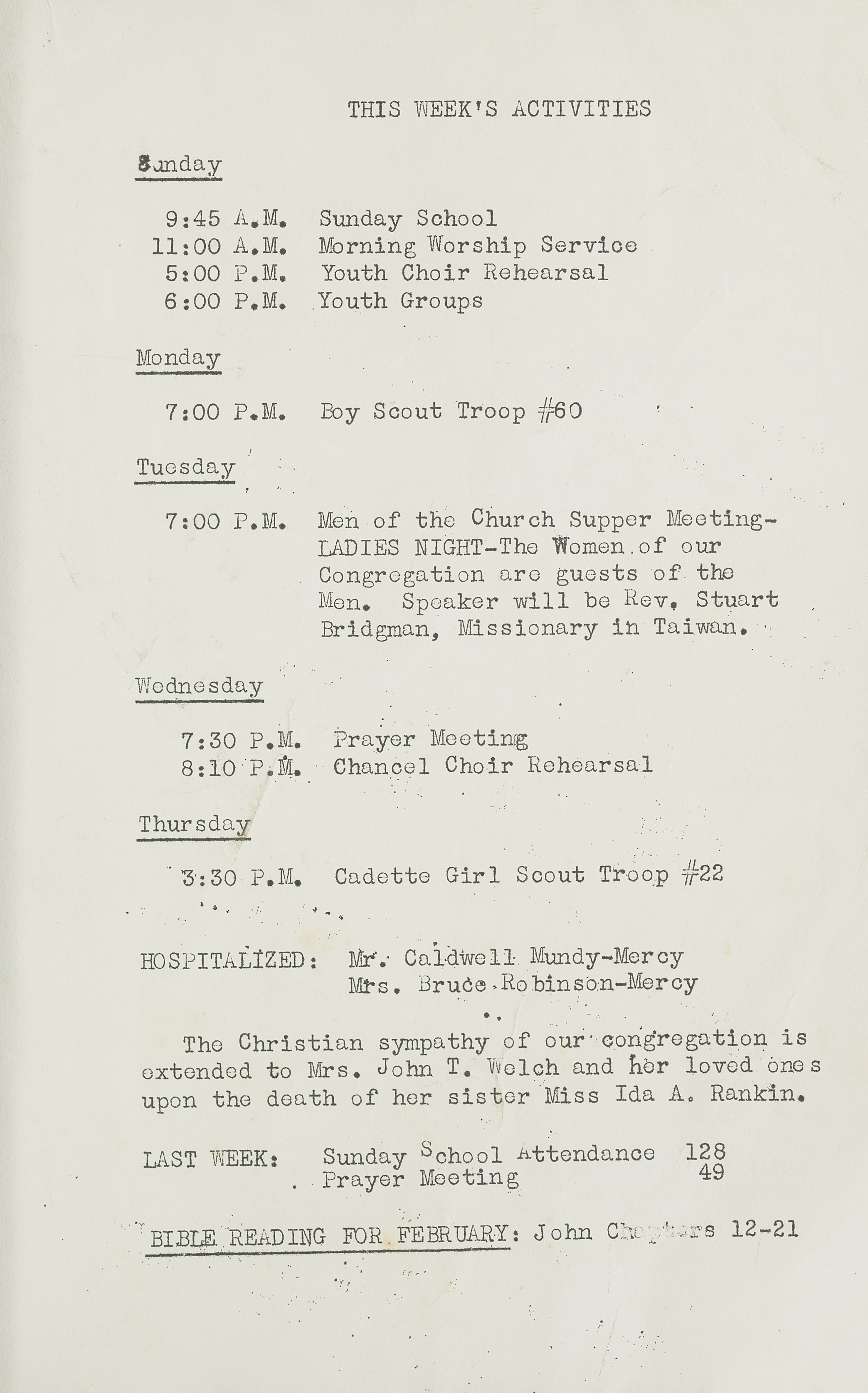 Mount Holly Presbyterian Church Bulletins [1967-69]