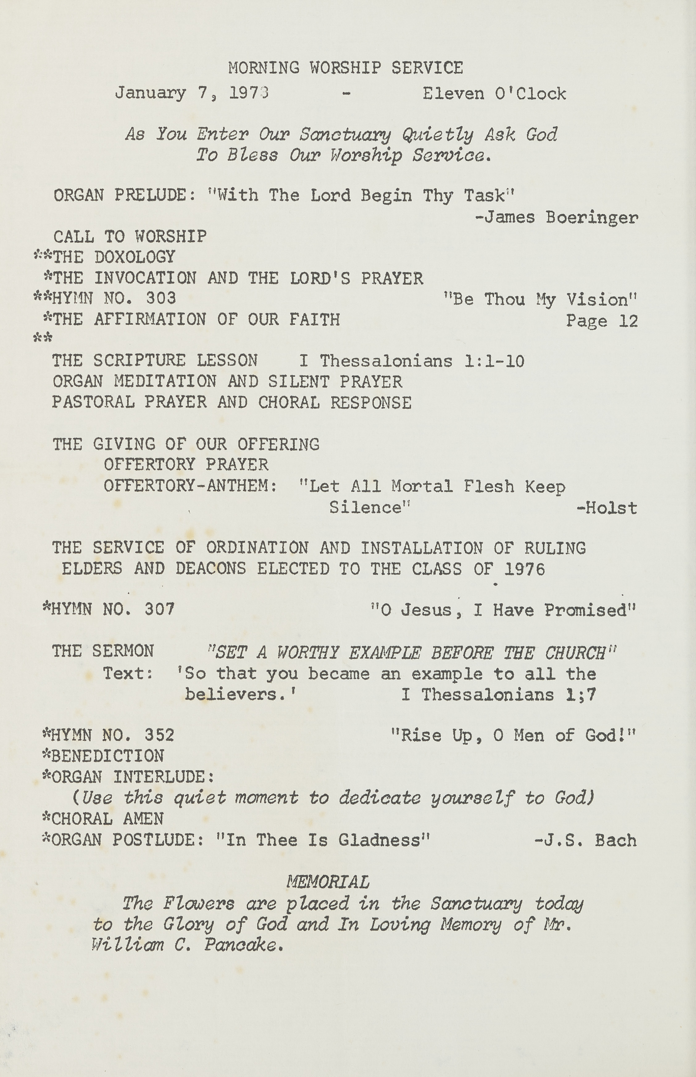 Mount Holly Presbyterian Church Bulletins [1973-75]
