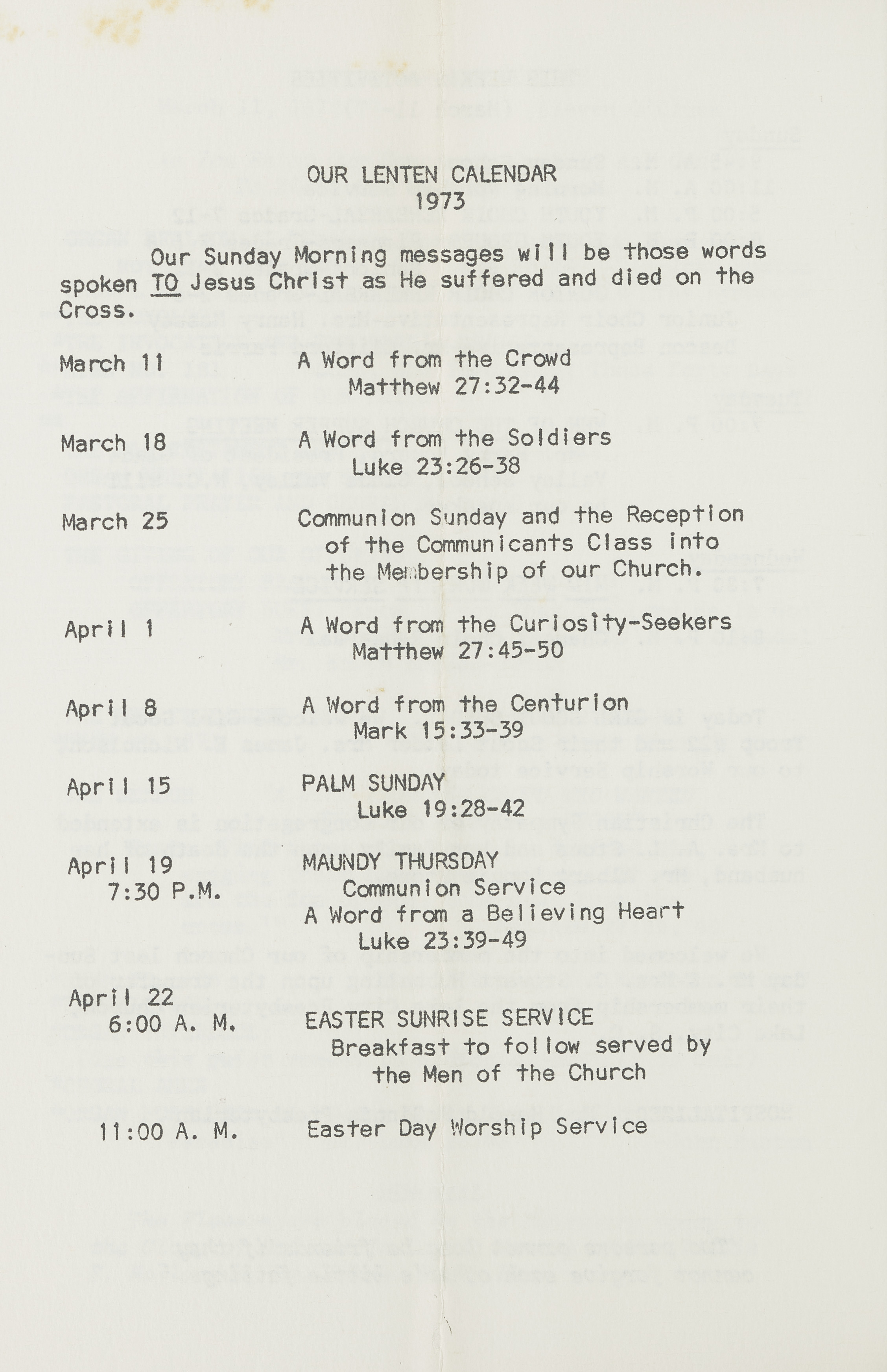 Mount Holly Presbyterian Church Bulletins [1973-75]