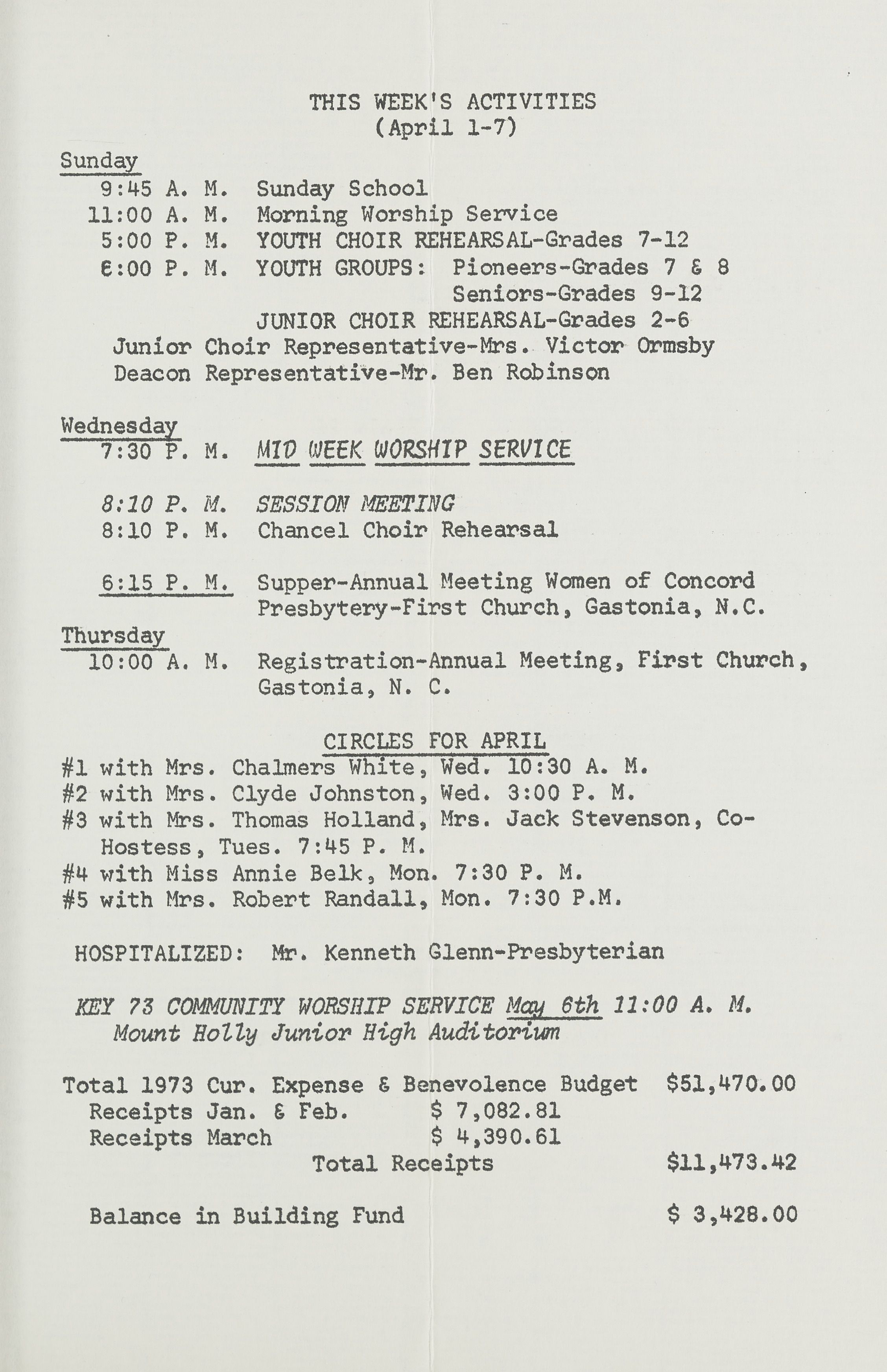 Mount Holly Presbyterian Church Bulletins [1973-75]