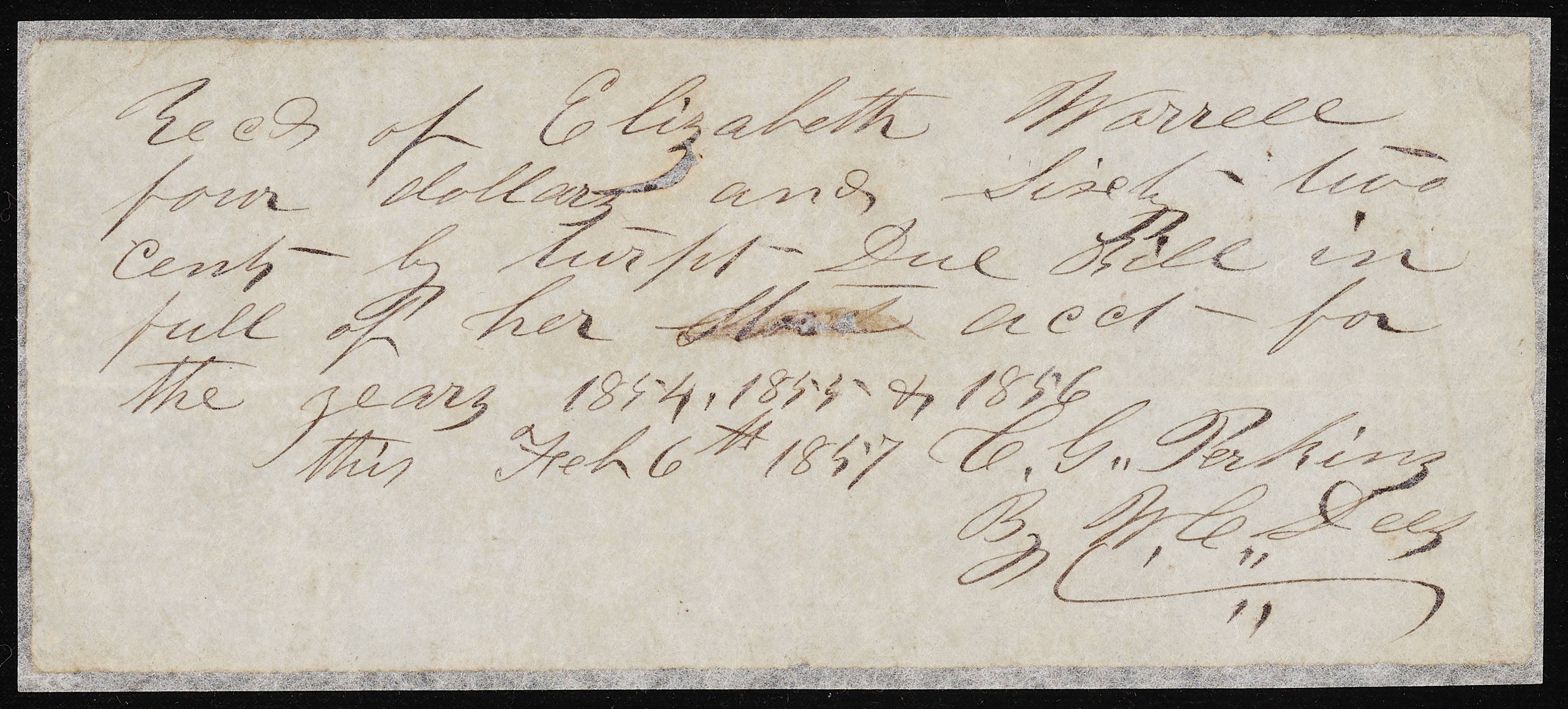 Receipt of Payment from C. G. Perkins to Elizabeth Worrell