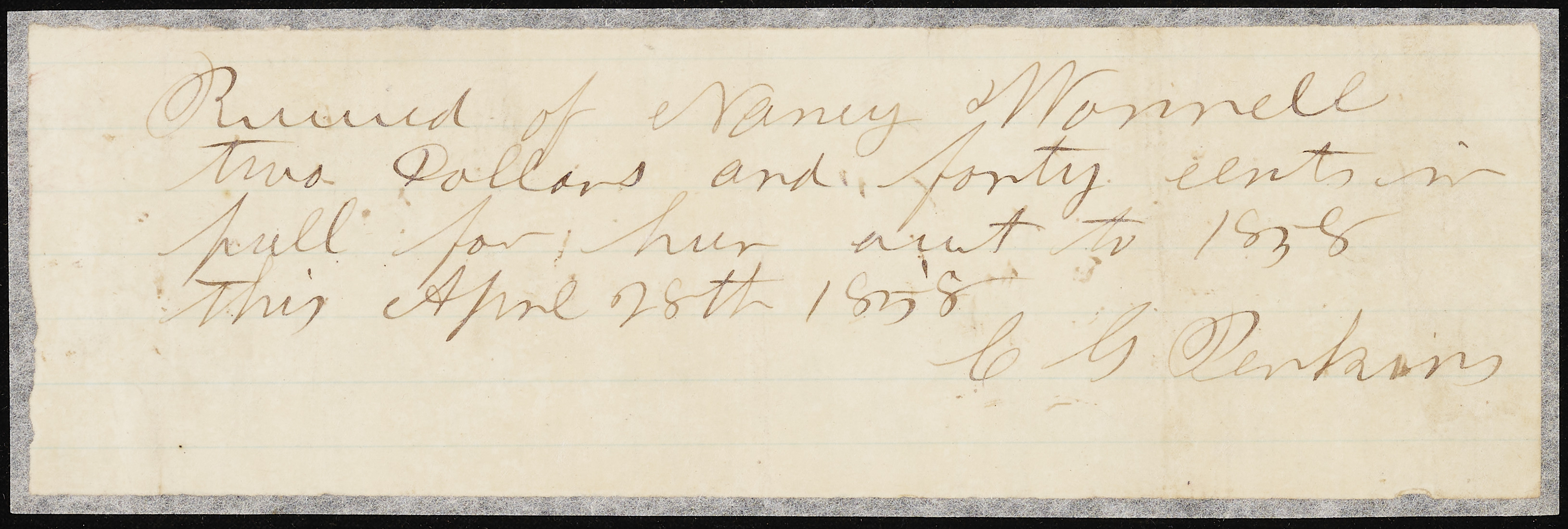 Receipt of Payment from C. G. Perkins to Nancy Worrell