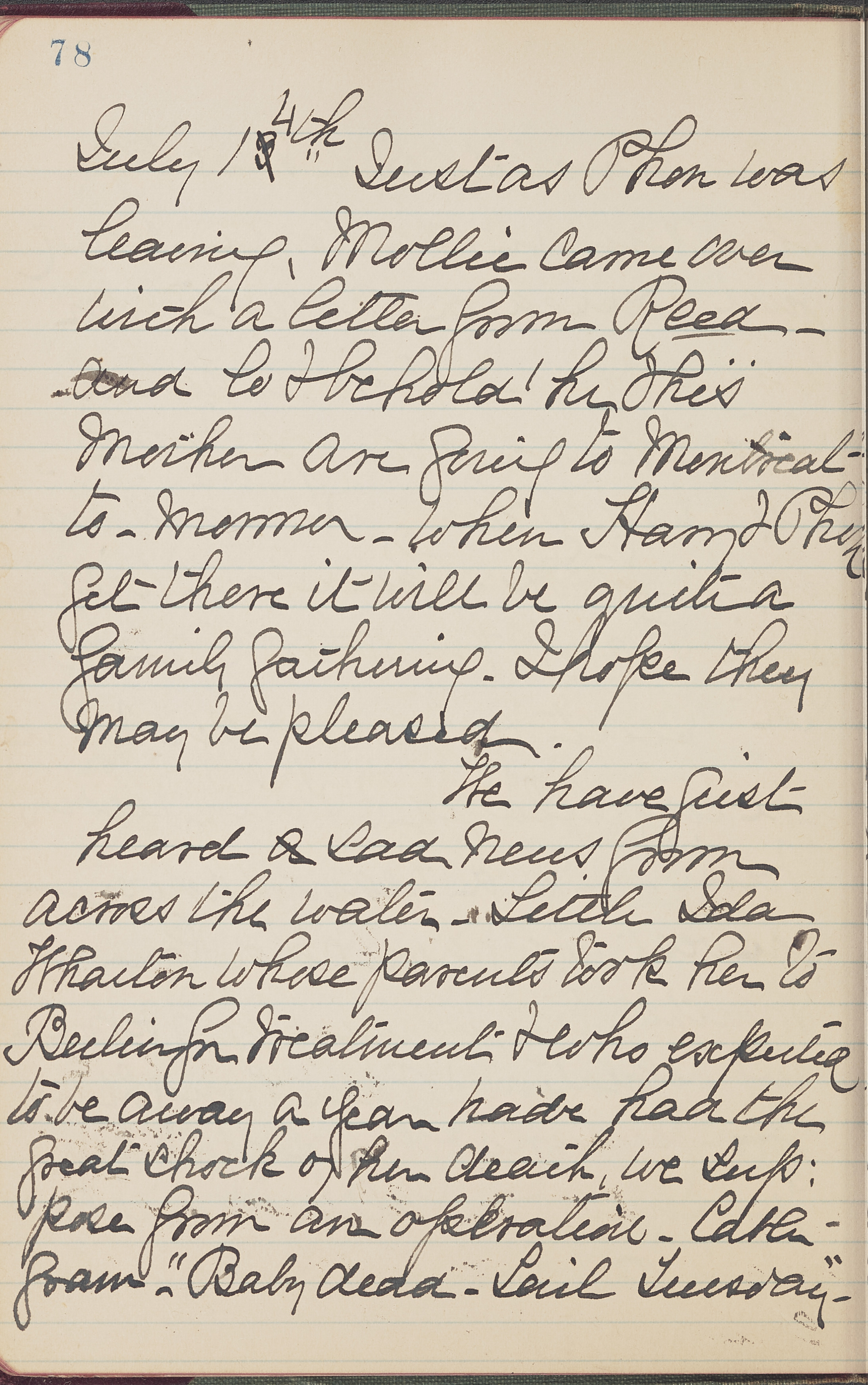 Mary Kelly Watson Smith Diary 1911