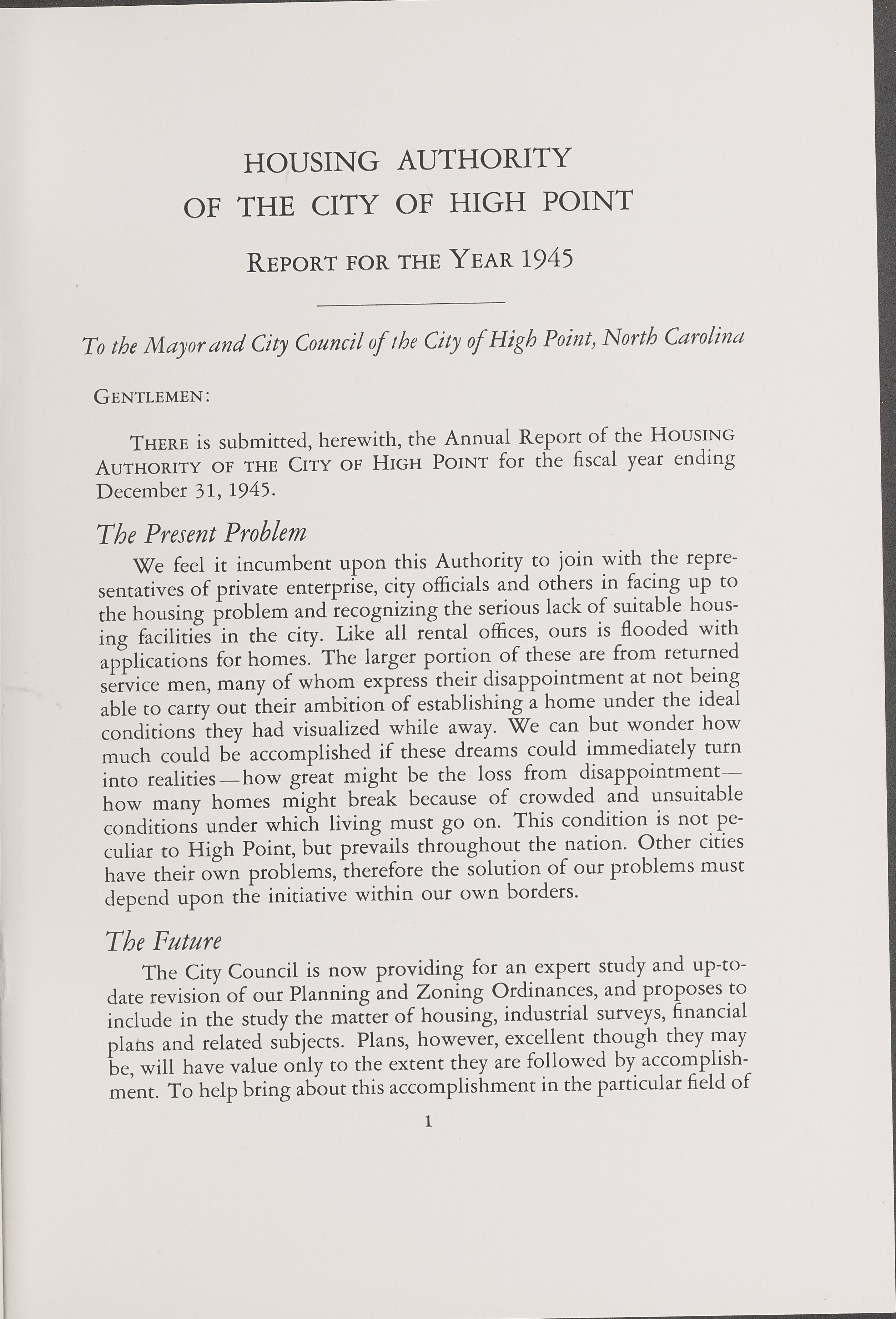 Annual report, Housing Authority of the City of High Point