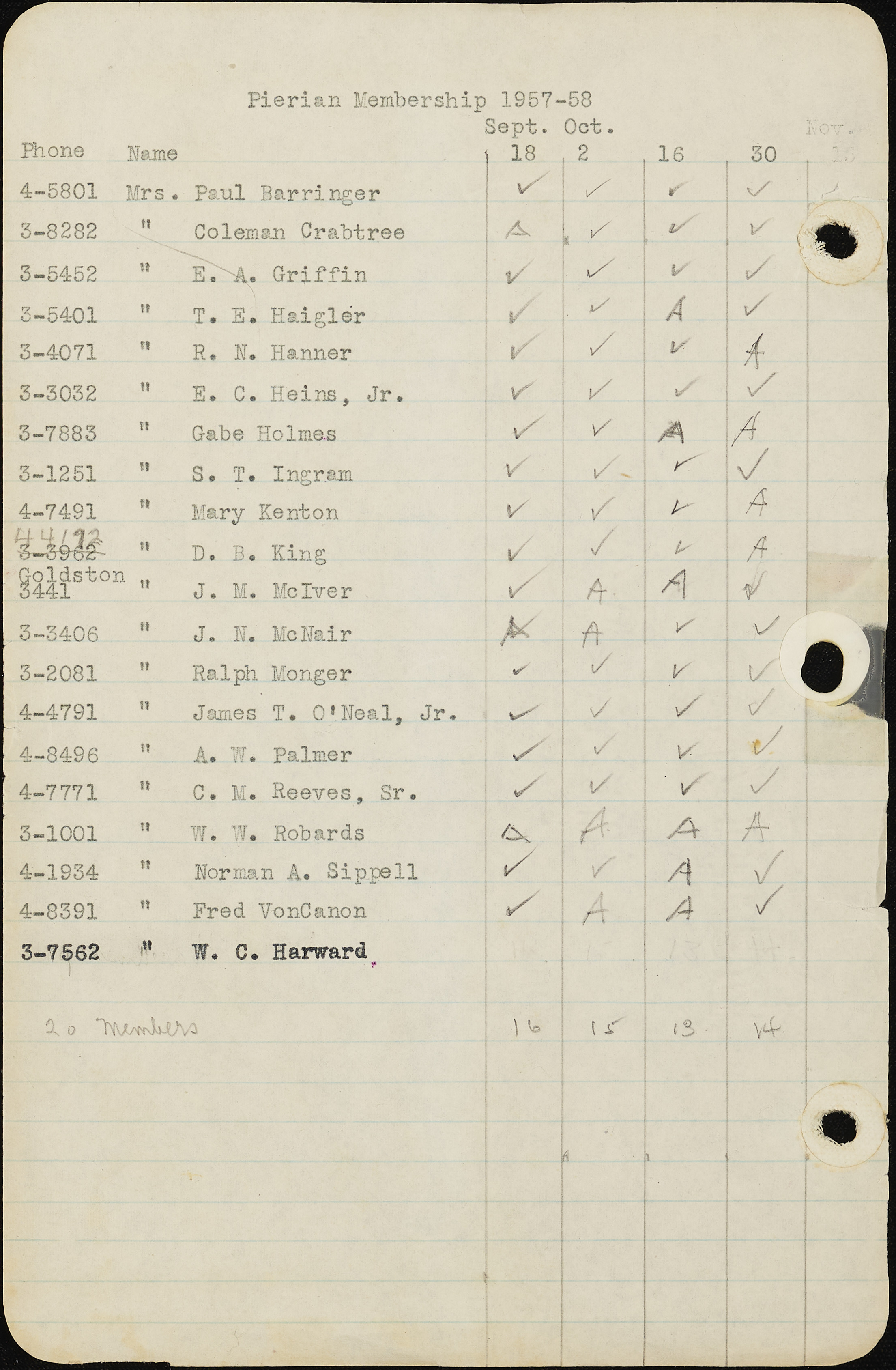 The Pierian Club Minutes, 1957-1966