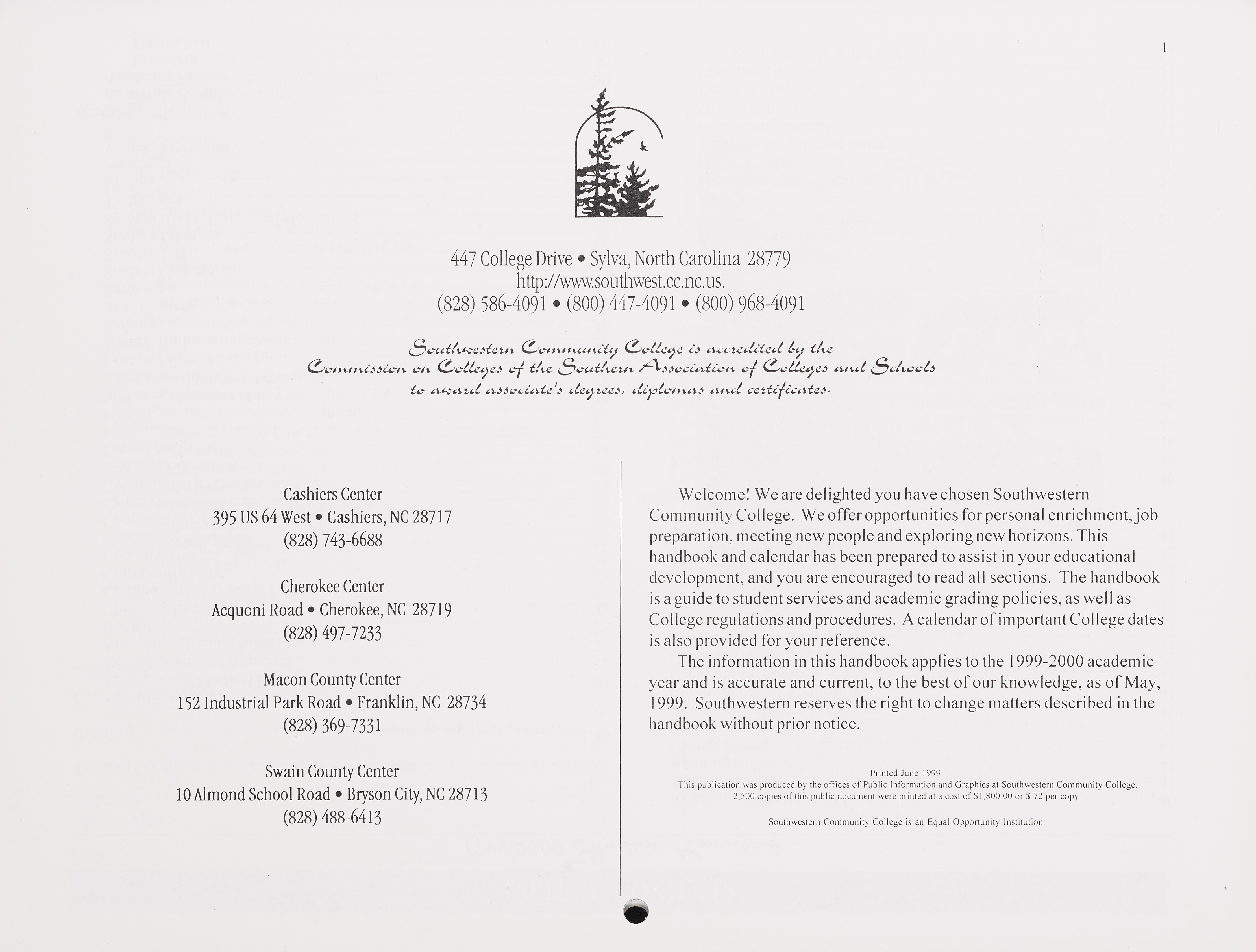 Southwestern Community College Student Handbook [1999-2000]