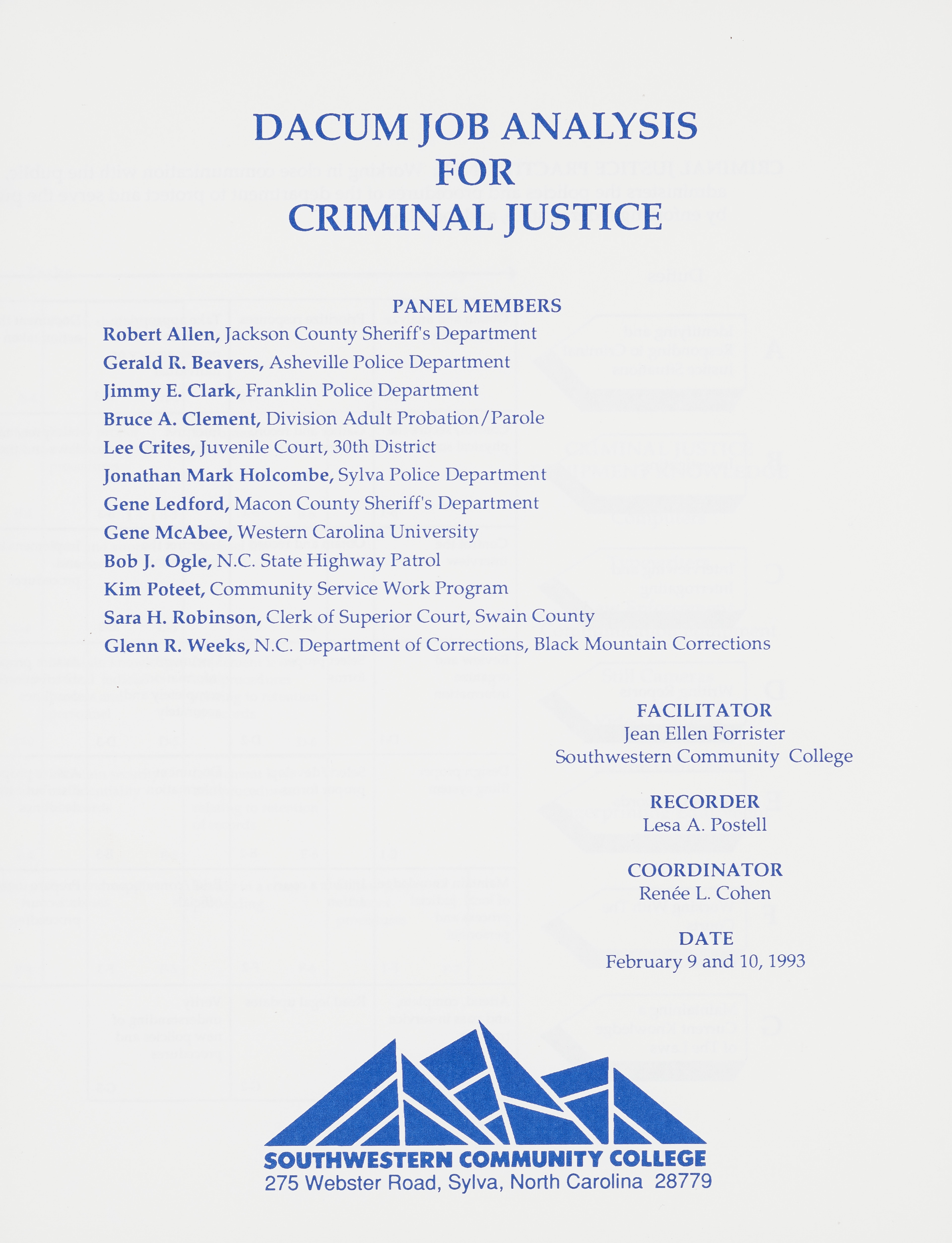 Dacum Job Analysis for Criminal Justice