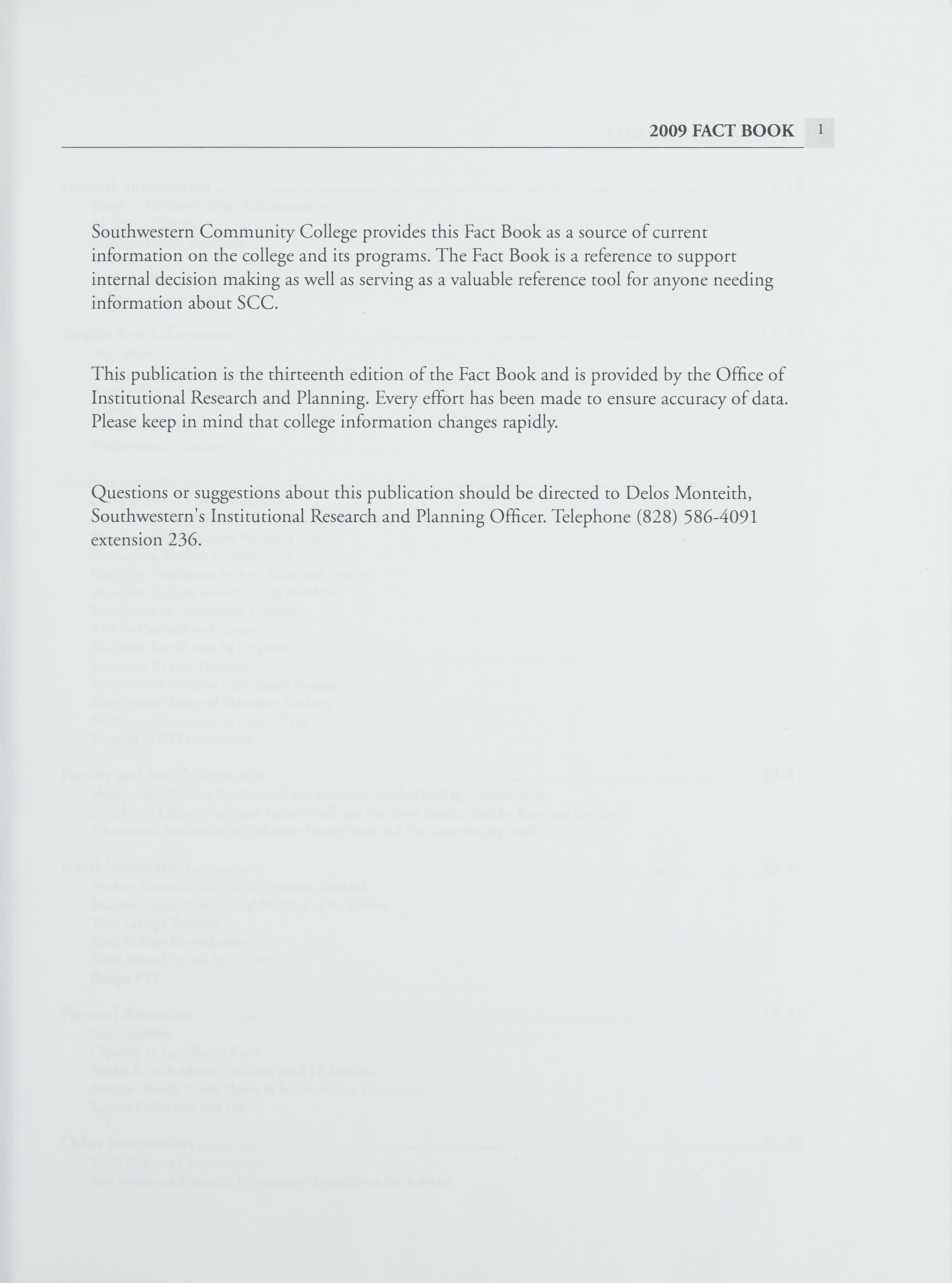Southwestern Community College 2009 Fact Book