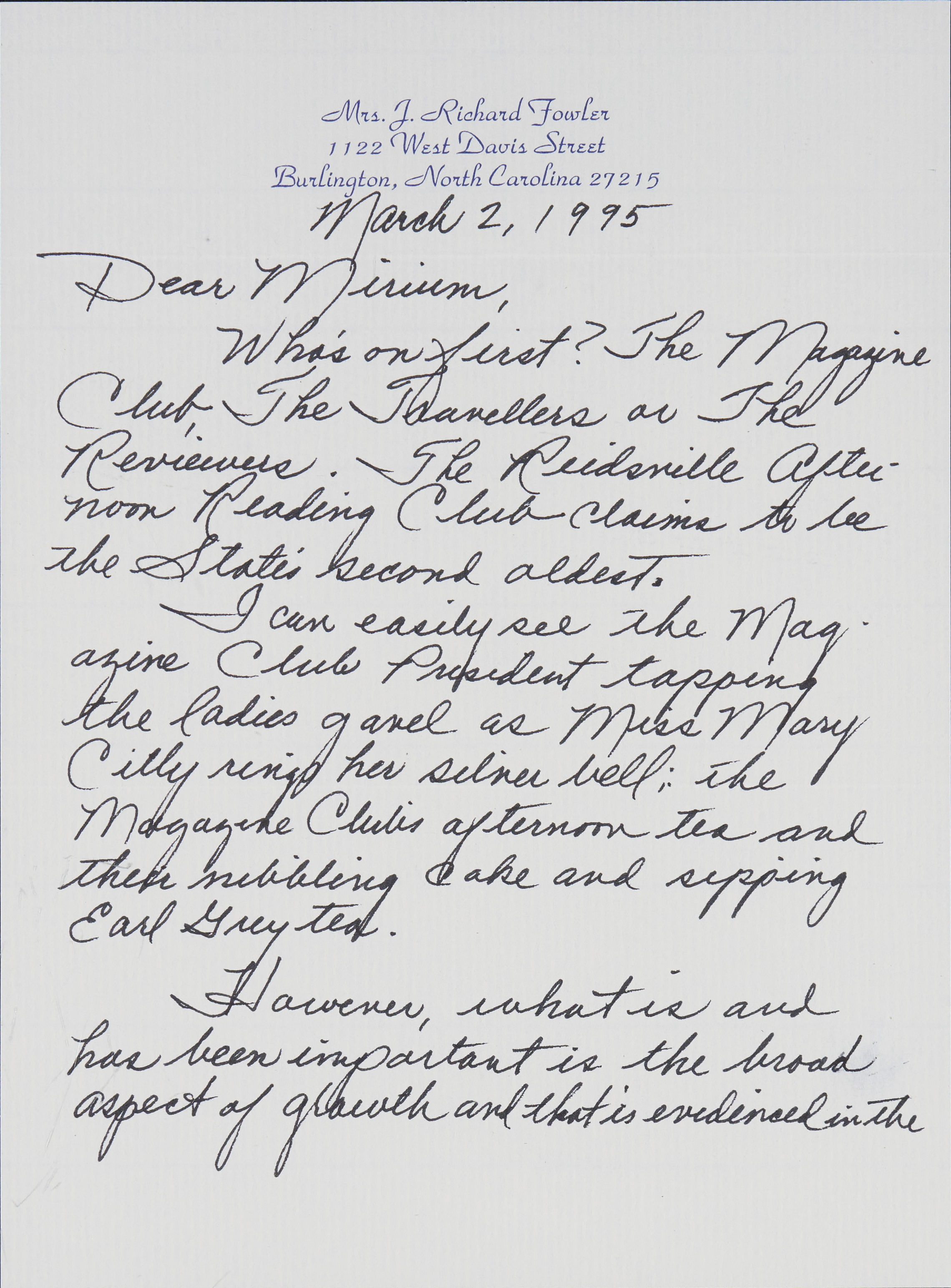 Edgecombe Magazine Club Letter