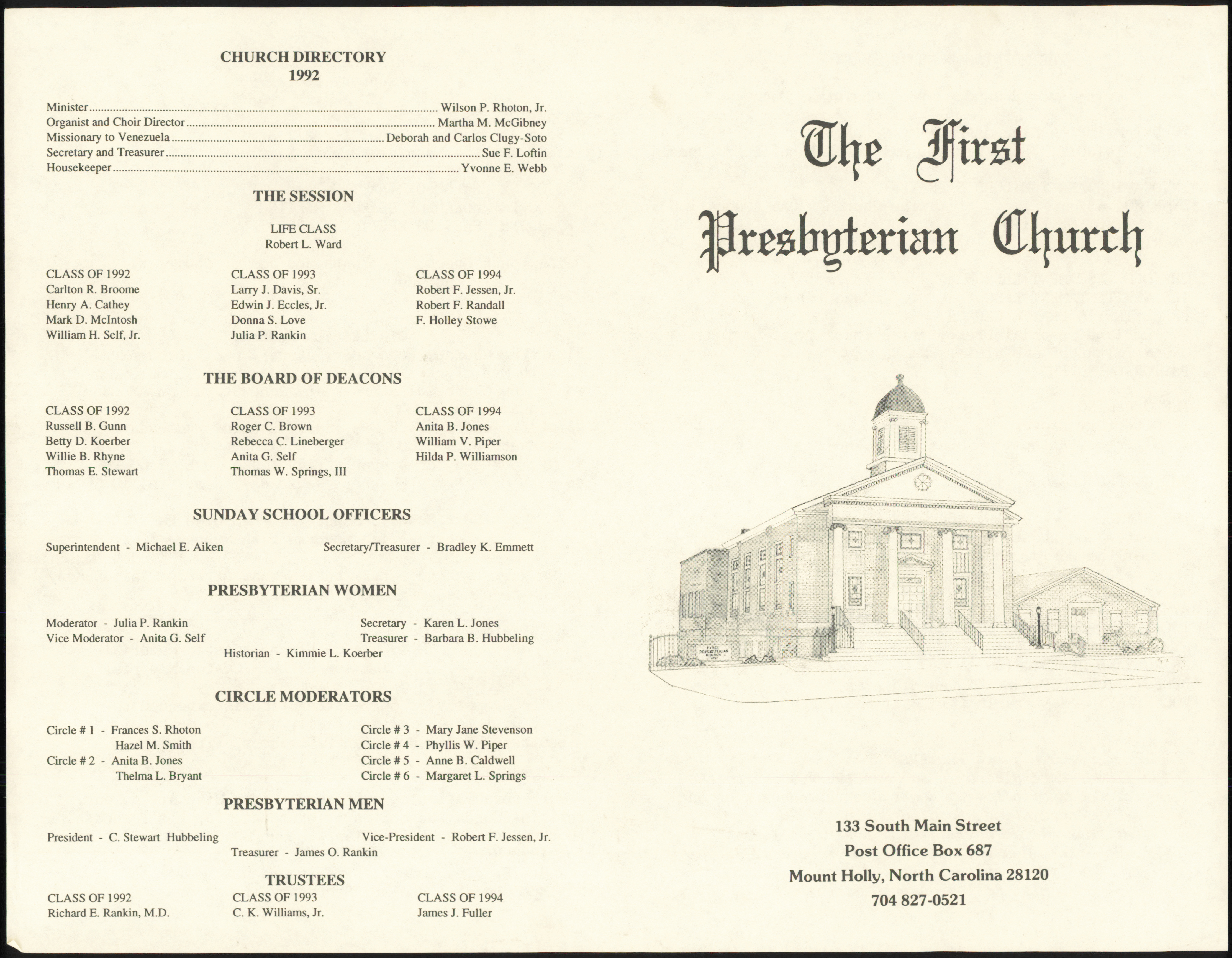 Mount Holly Presbyterian Church Bulletins [1993]