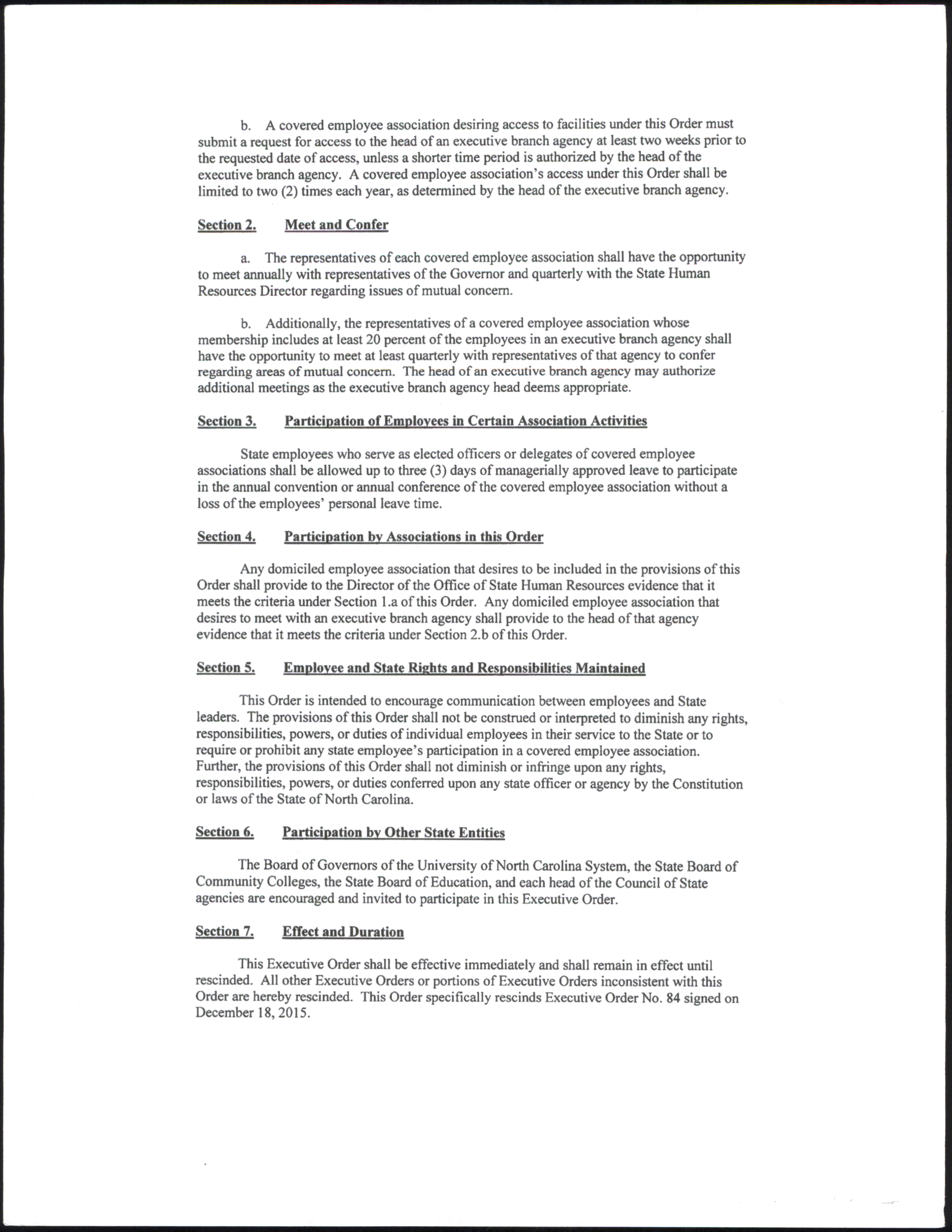 North Carolina Executive Order No. 5