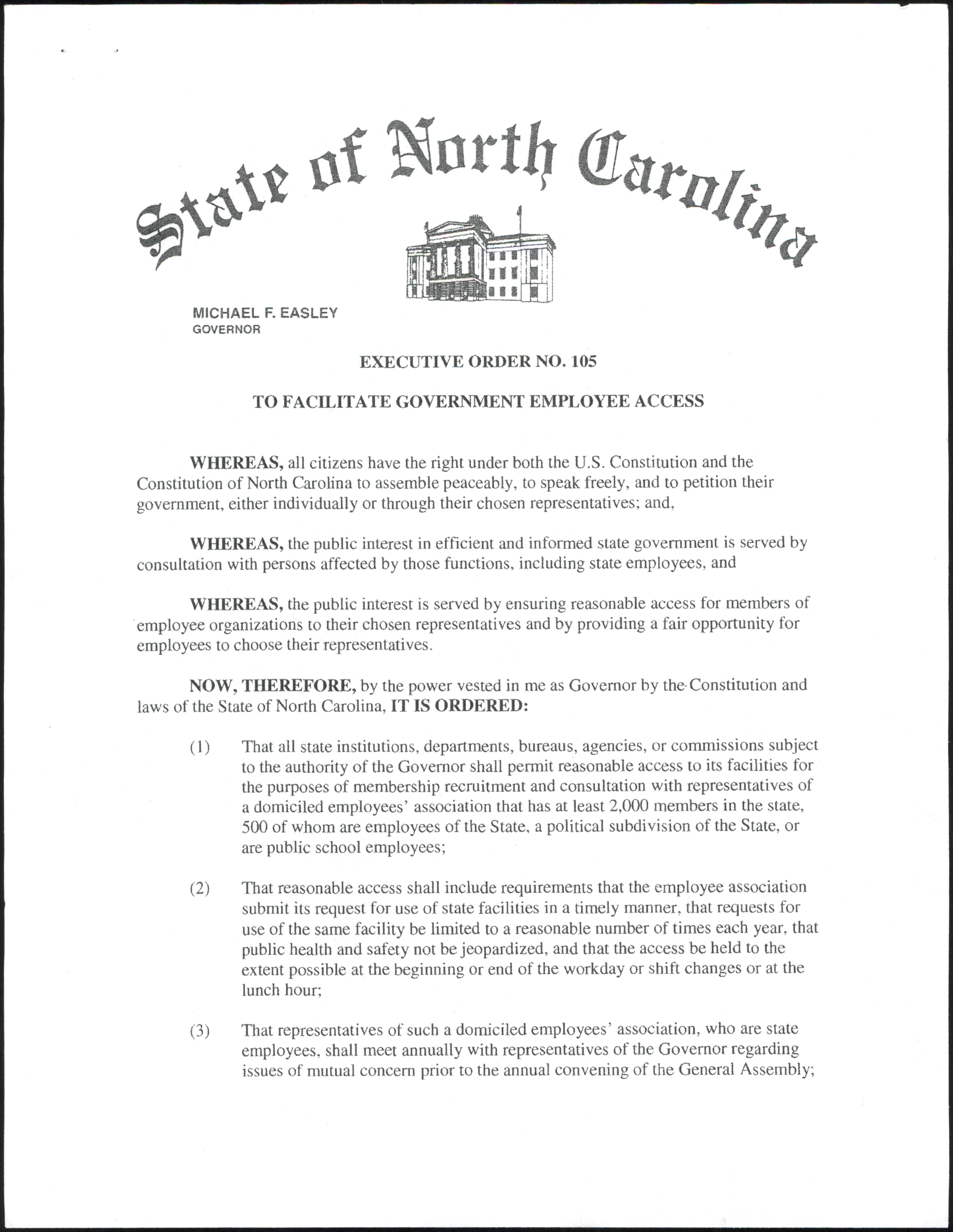 North Carolina Executive Order No. 105