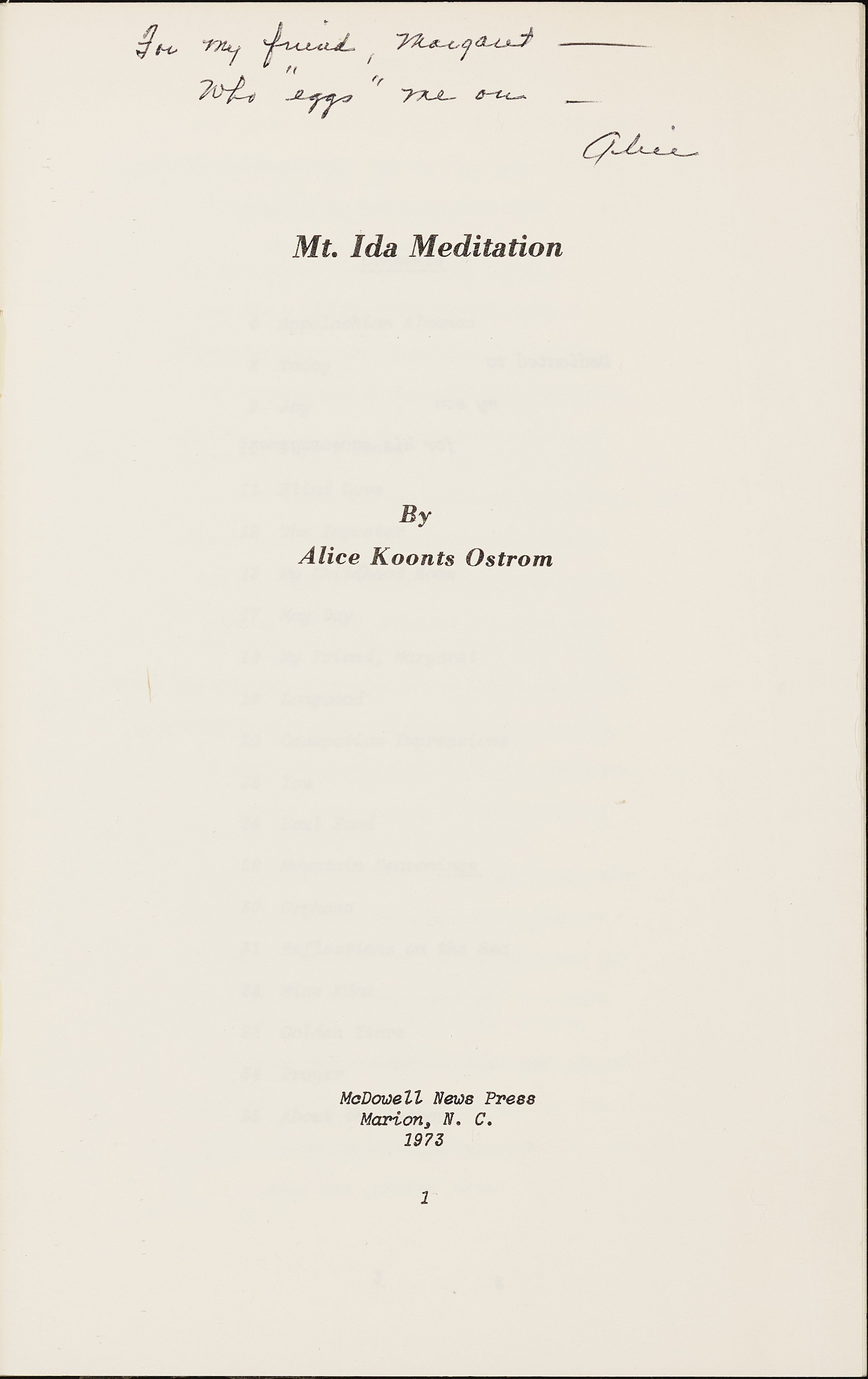 Mt. Ida Meditation by Alice Koonts Ostrom