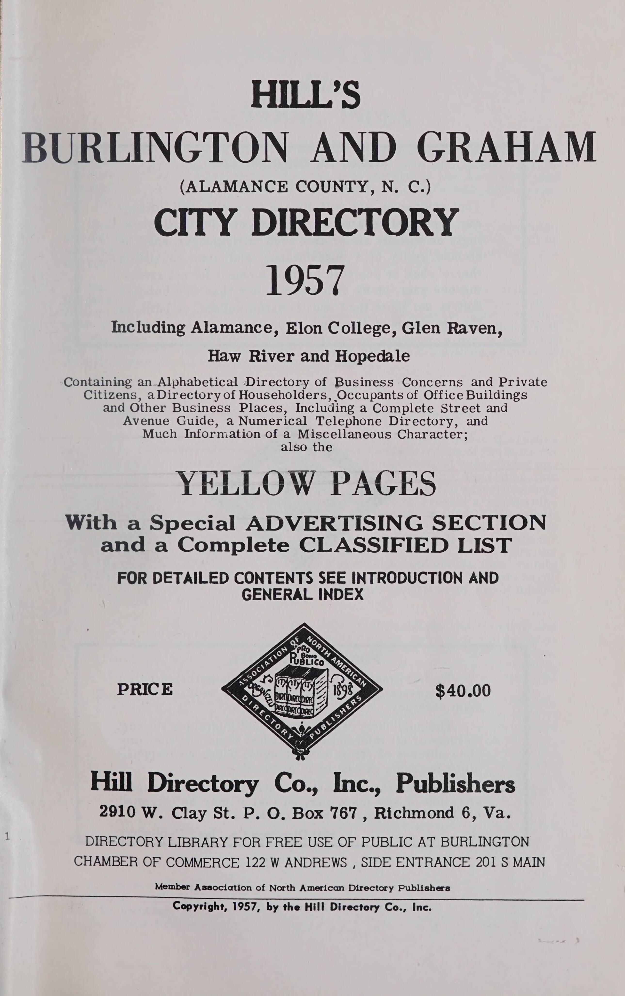 Hill's Burlington and Graham City Directory [1957]