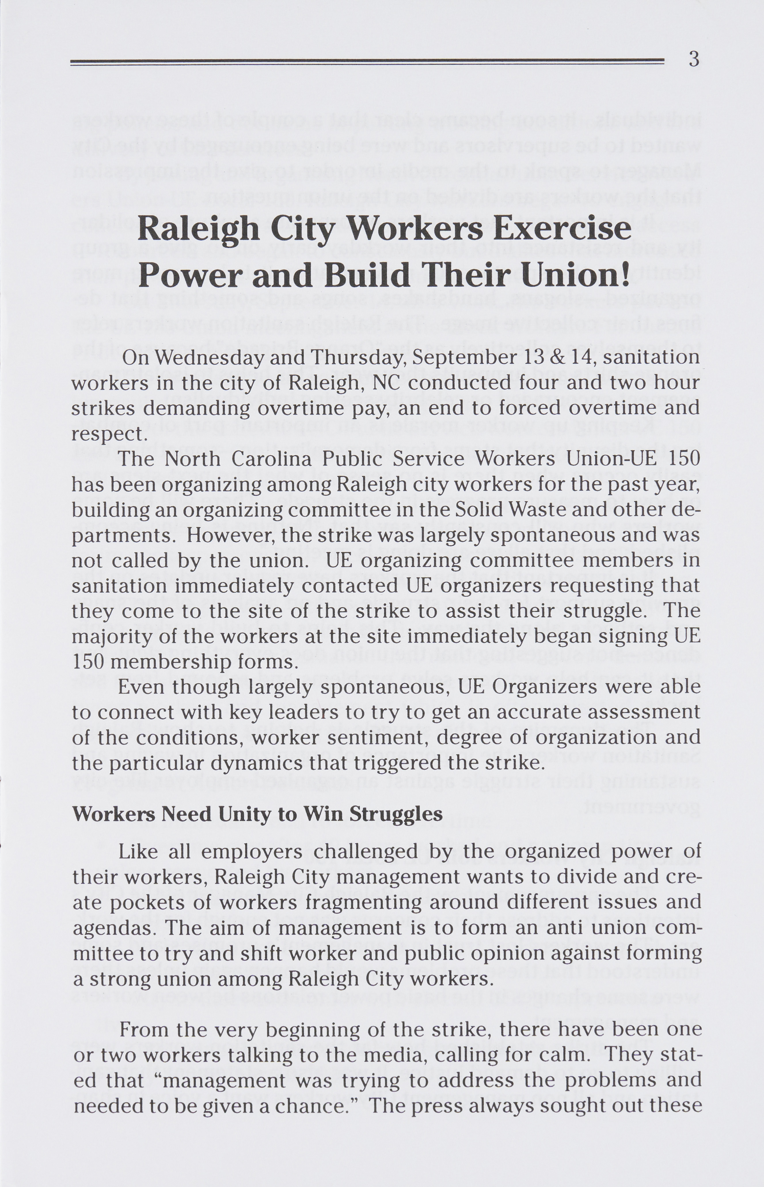 Raleigh City Workers Exercise Power and Build Their Union!