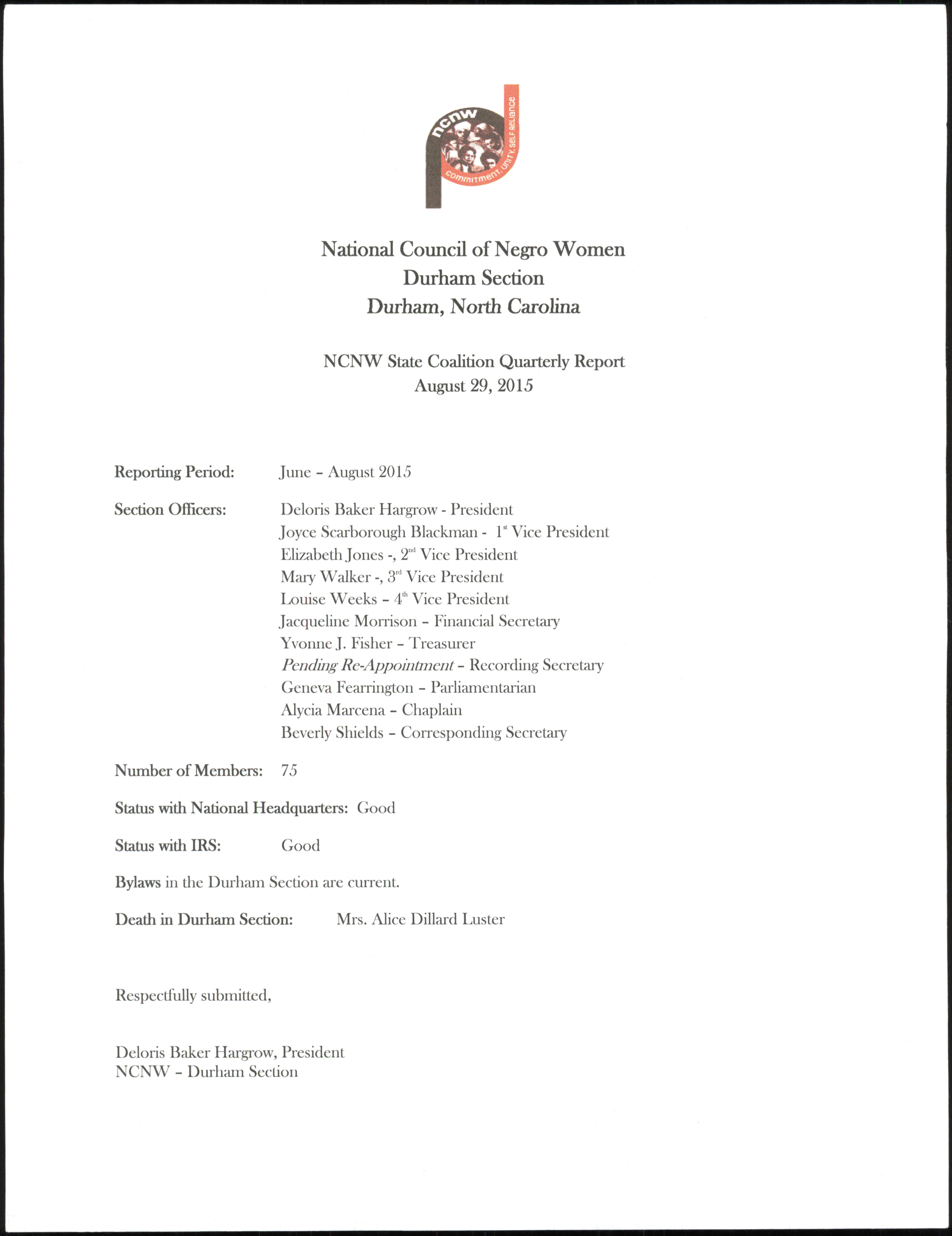NCNW State Coalition Quarterly Report